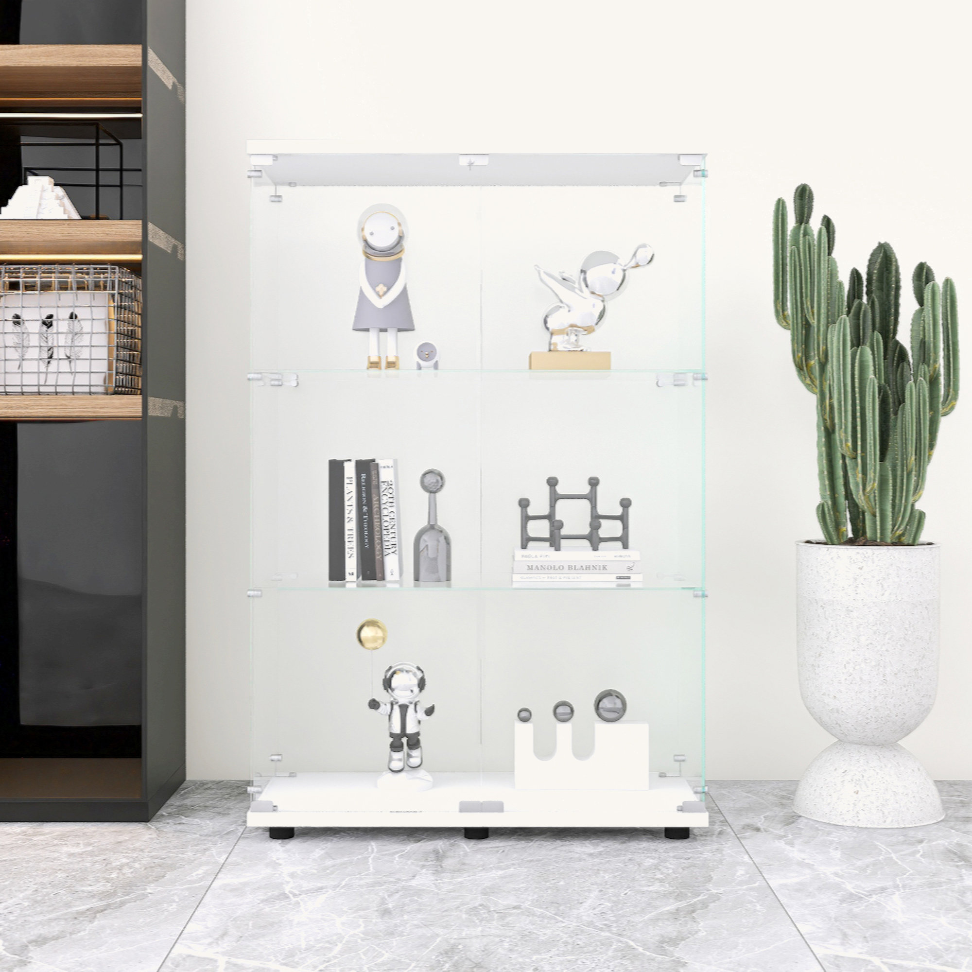 Brayden Studio Two-Door Glass Display Cabinet 3 Shelves With Door ...