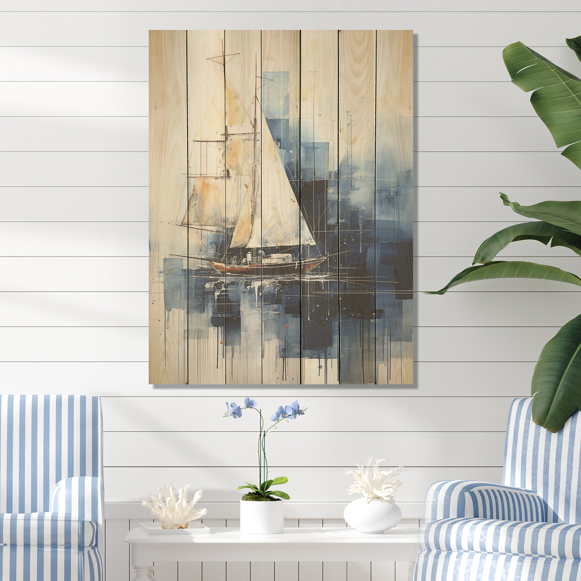 Breakwater Bay Blue And White Nautical Geometry Boat - Coastal ...