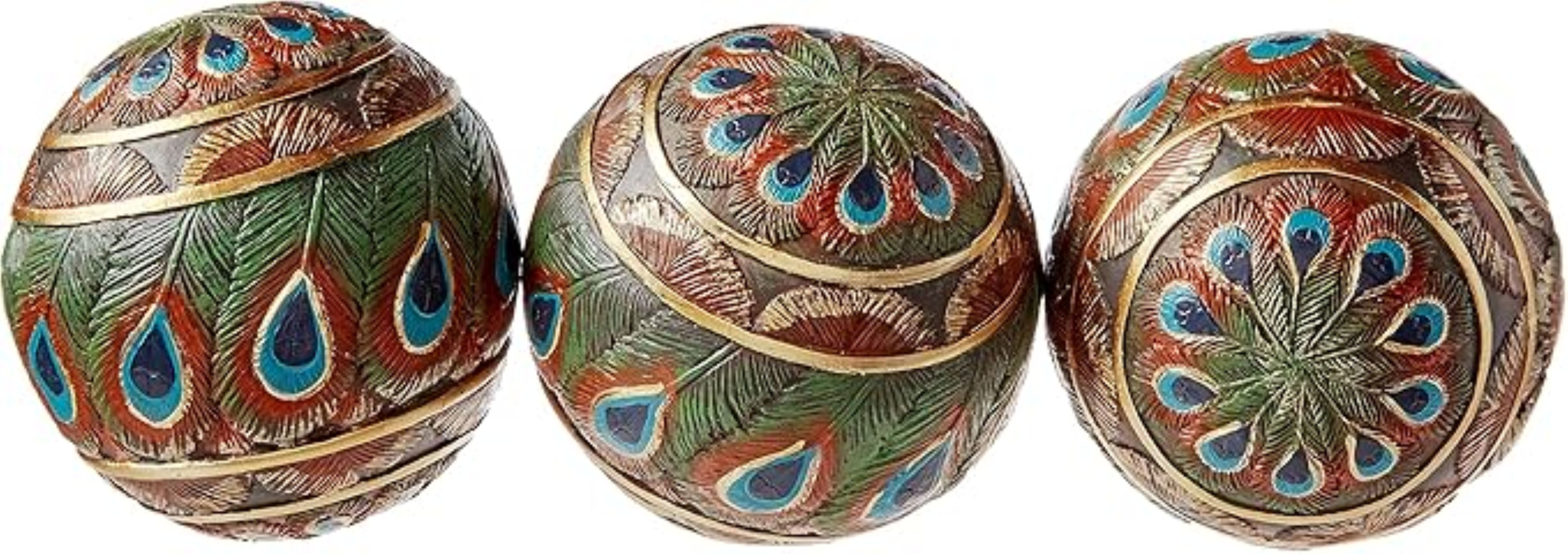 Canora Grey Peacock Feathered Orbs Decorative Accent Balls, Set Of ...