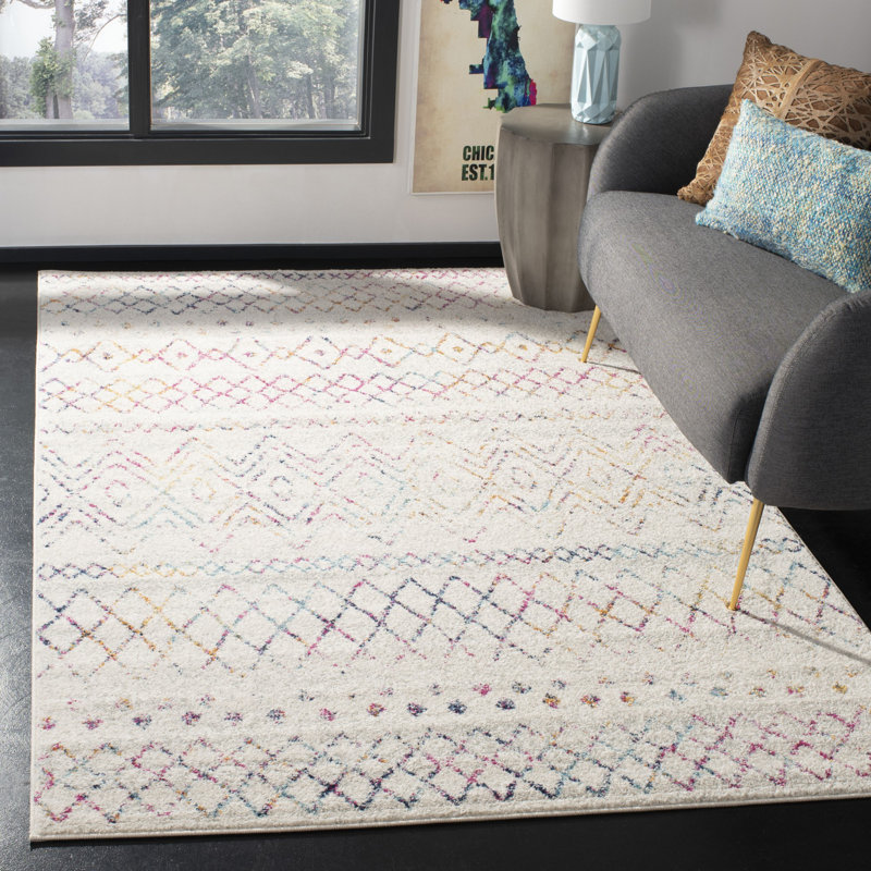 Mistana™ Christa Geometric Power Loom Ivory/Fuchsia Rug & Reviews | Wayfair
