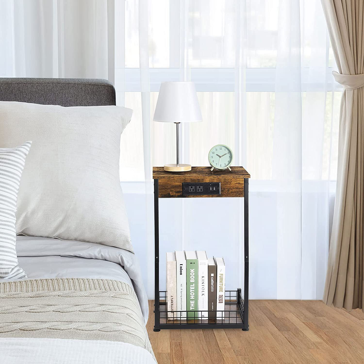 17 Stories Frame End Table with Storage and Built-in Outlets | Wayfair