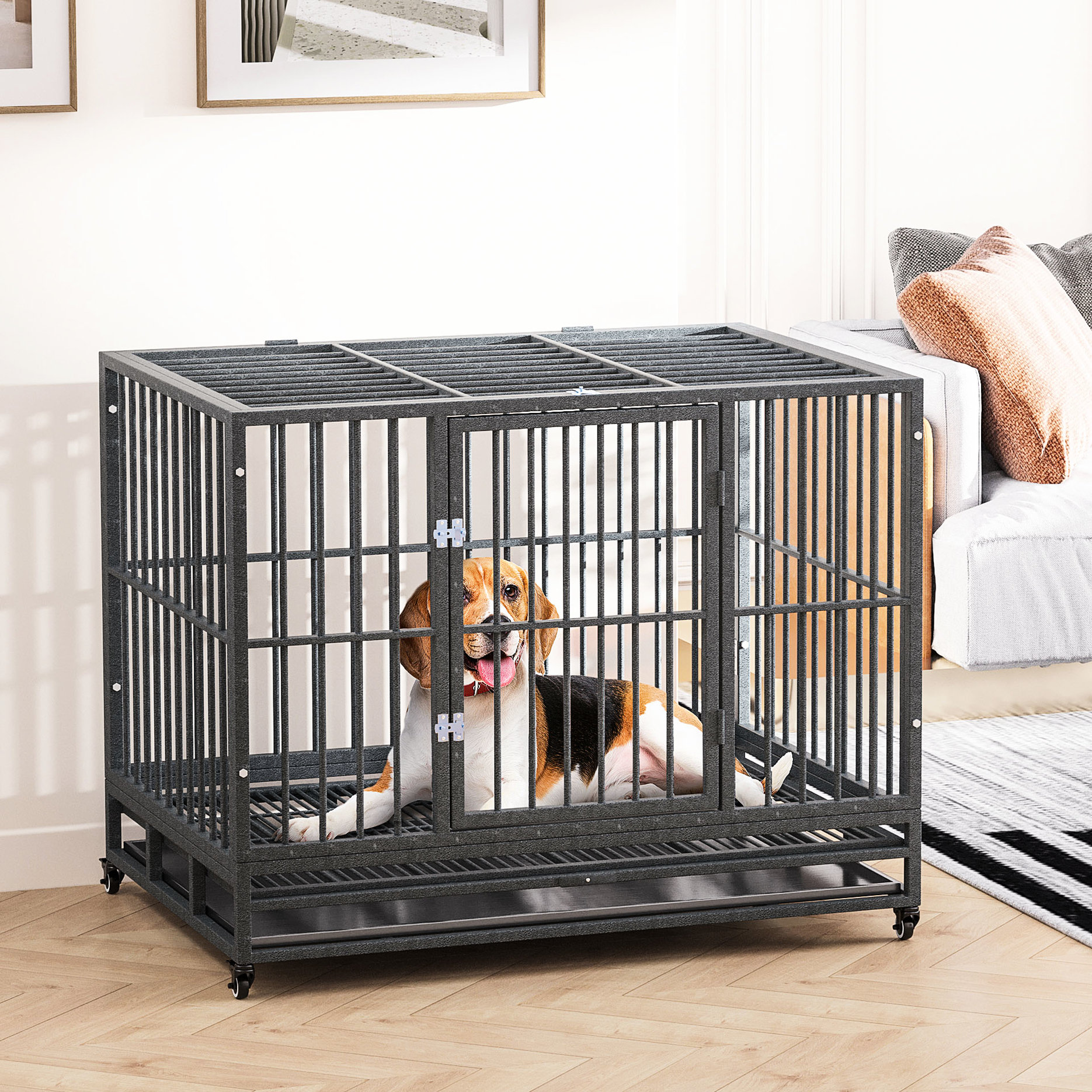 Trent Austin Design® Metal Dog Cage With Lockable Wheels, 43", Double ...