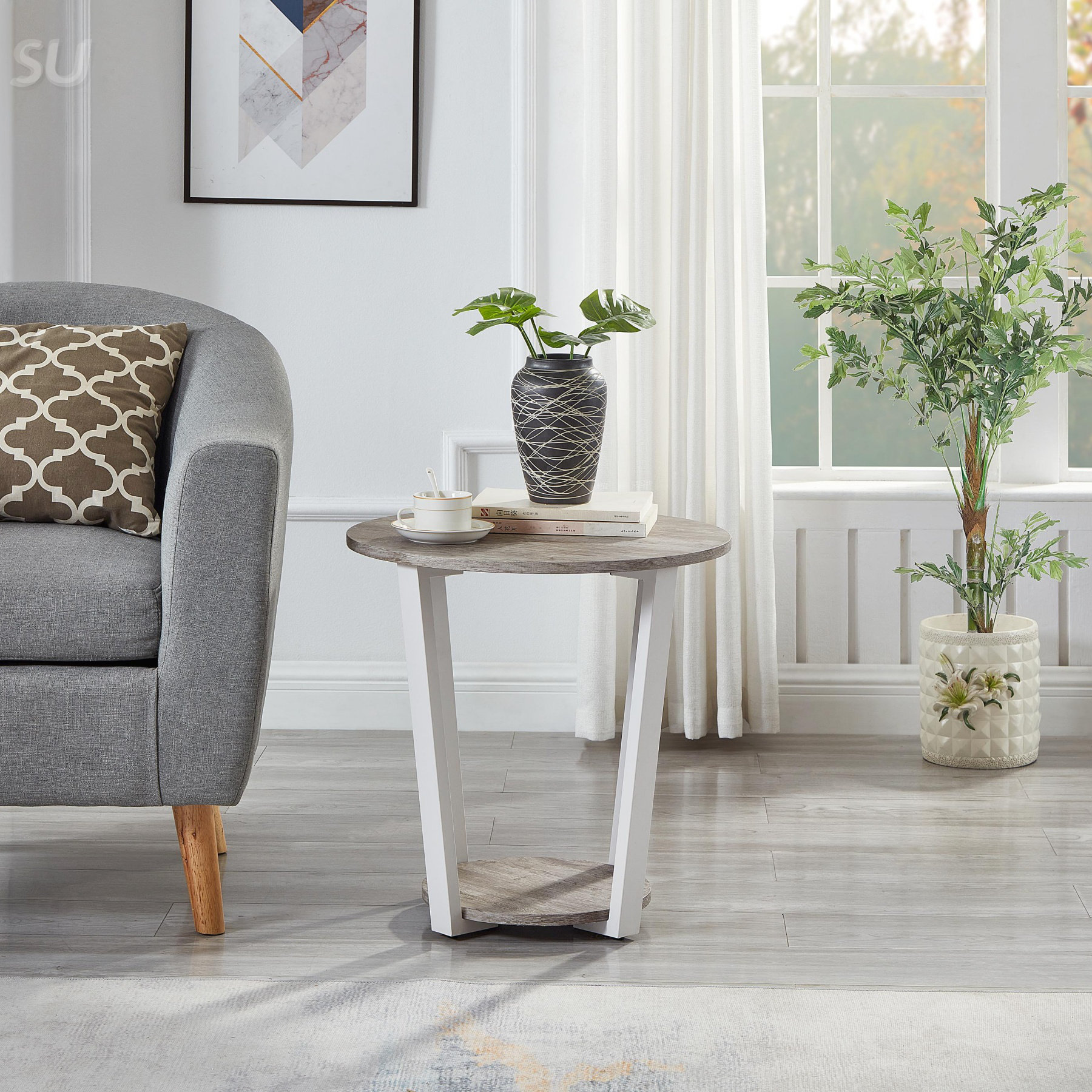 Ebern Designs Contemporary Round End Table With Shelf, Durable And ...