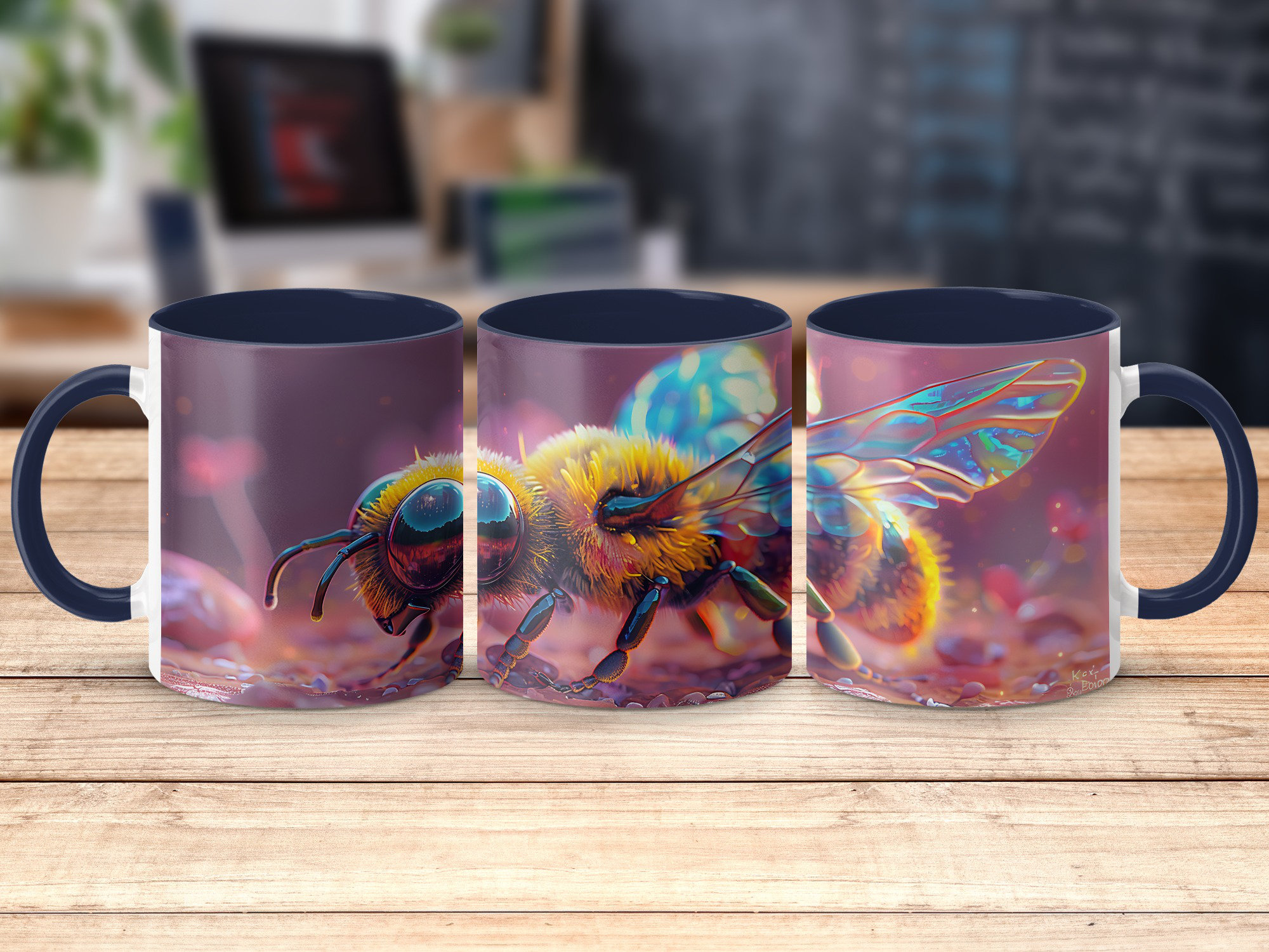 East Urban Home Set of 4 Colourful 3D Design 11oz Accent Mugs – White ...