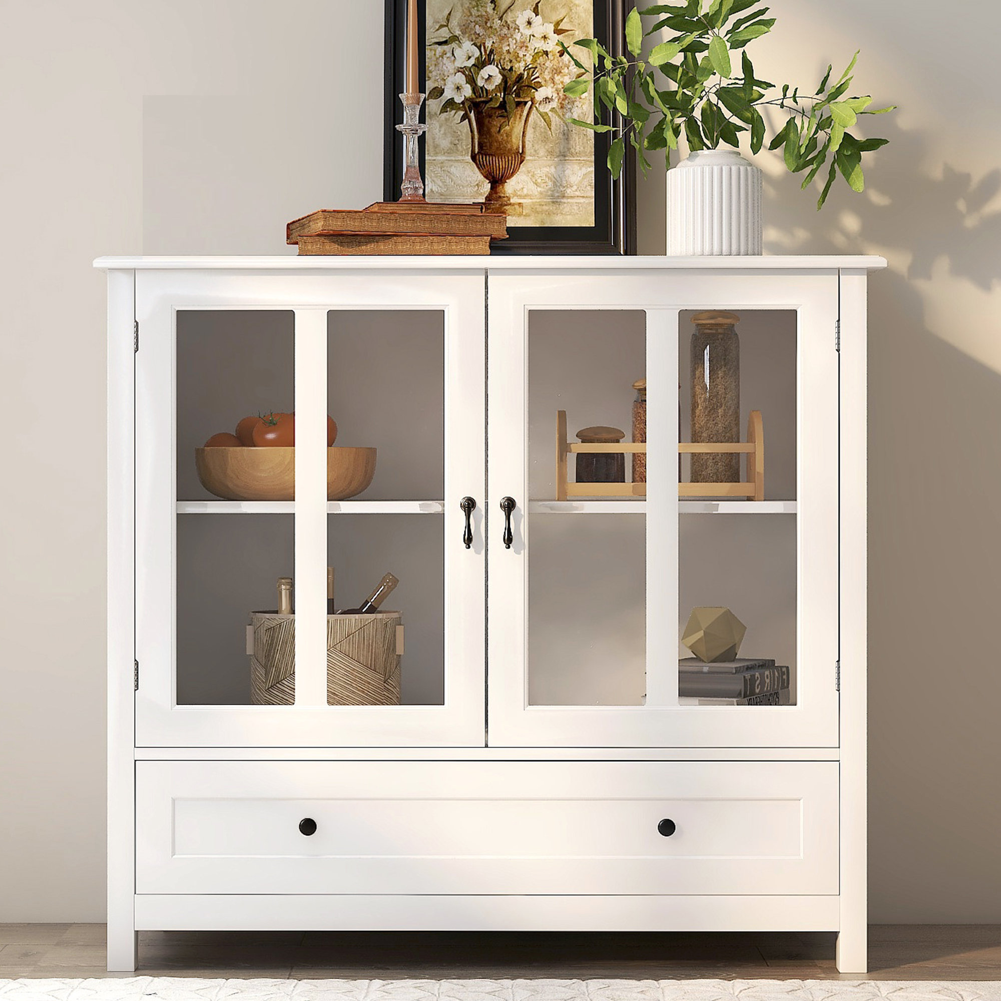 Winston Porter Storage Cabinets With Double Glass Doors And Bell ...