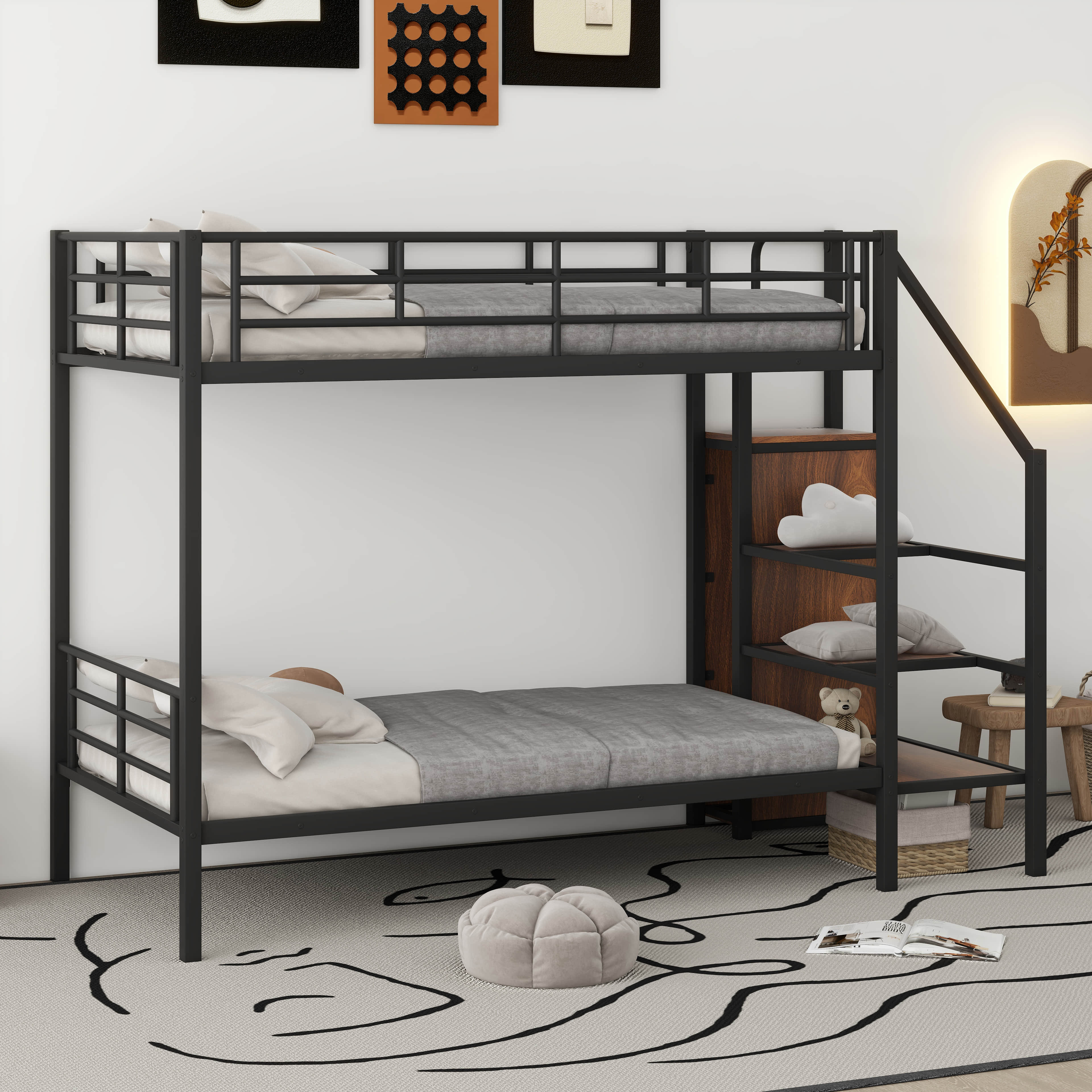 Mason & Marbles Full Over Full Metal Bunk Bed With Lateral Storage ...