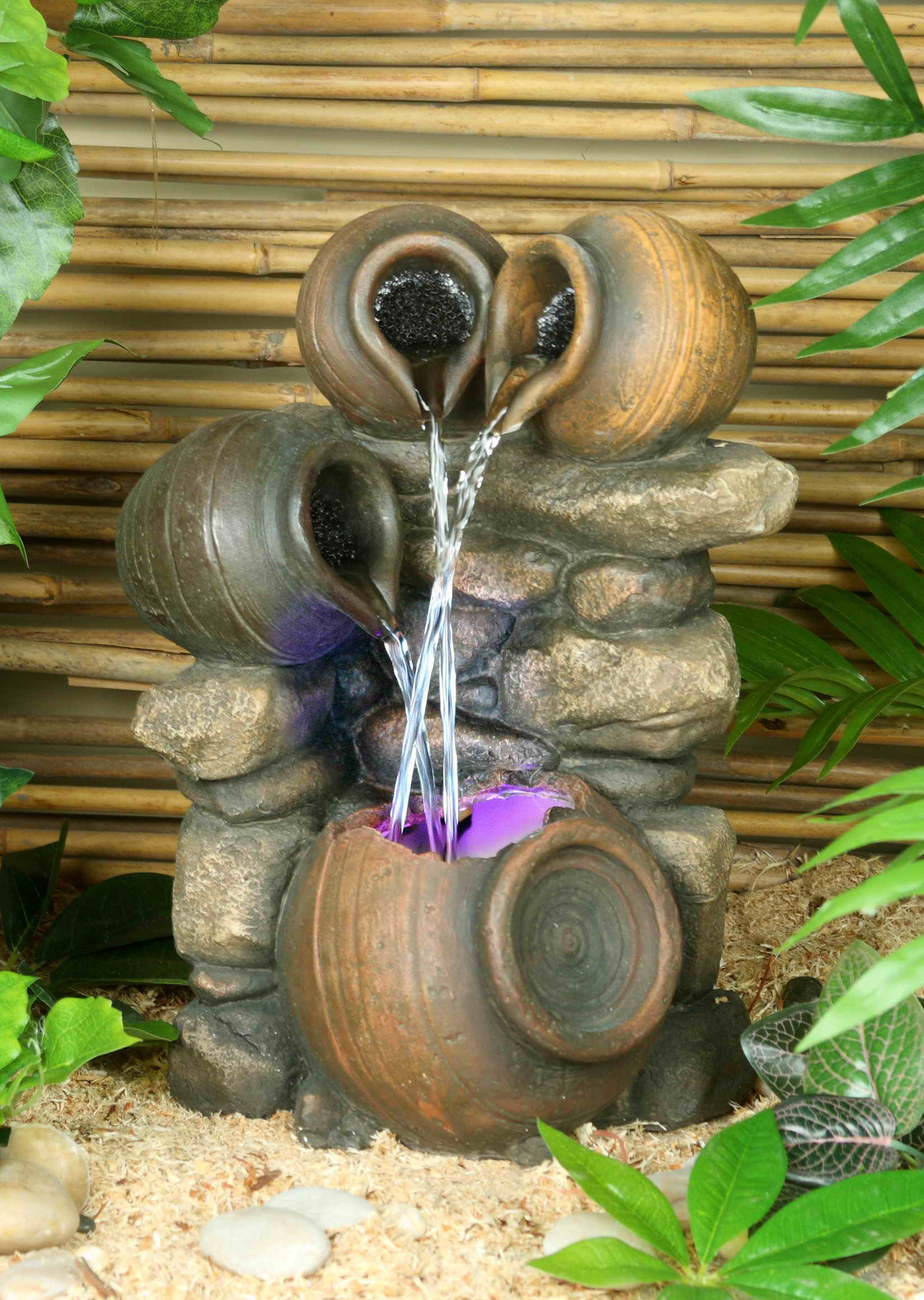 Hi-Line Gift Ltd. 3 Jugs Pour Into One With RGB LED Lights Fountain ...