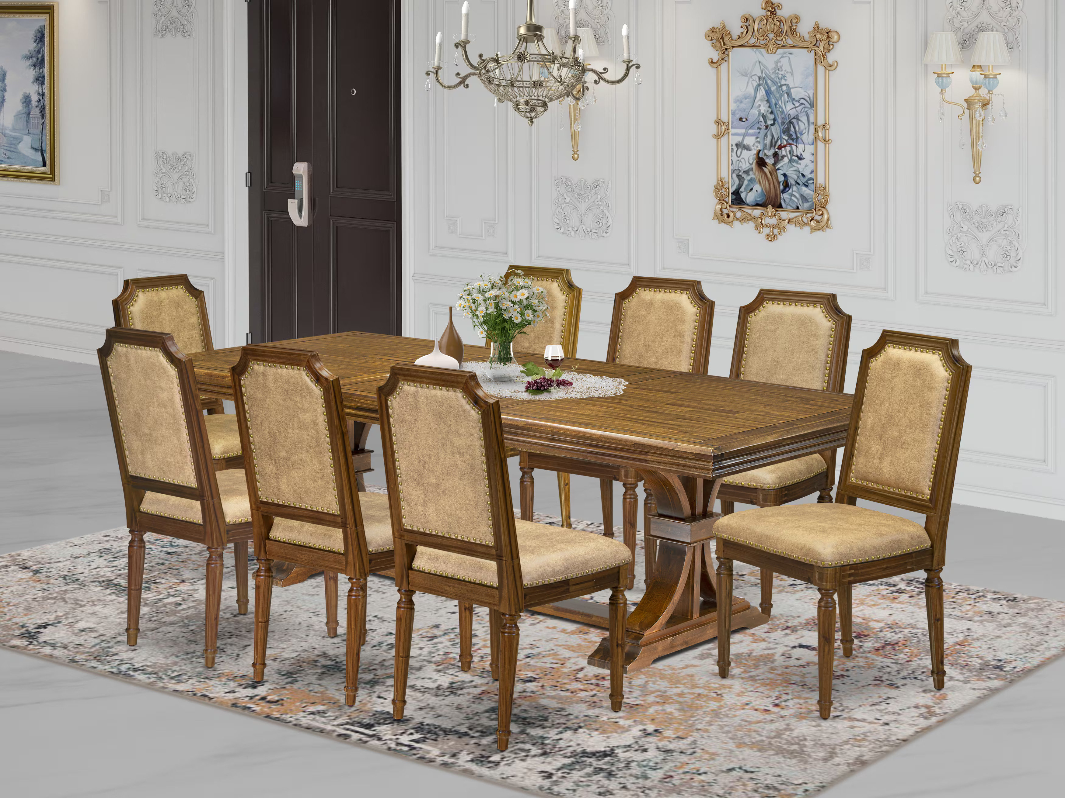 Red Barrel Studio® 9-piece Dining Room Set includes a Kitchen Table and ...