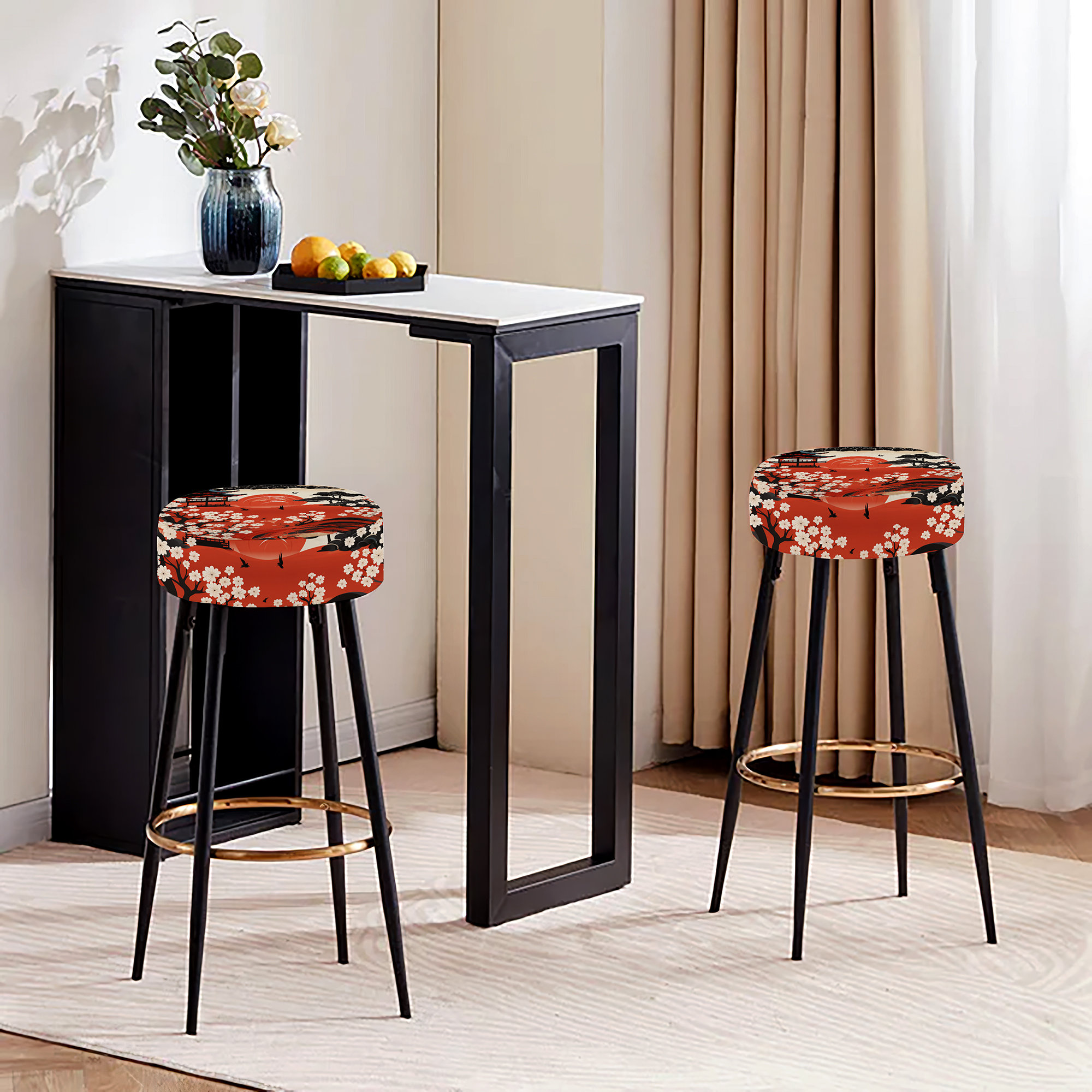Design Art Red Torii Gate Japanese Pattern - Japanese Bar Stools Set Of ...