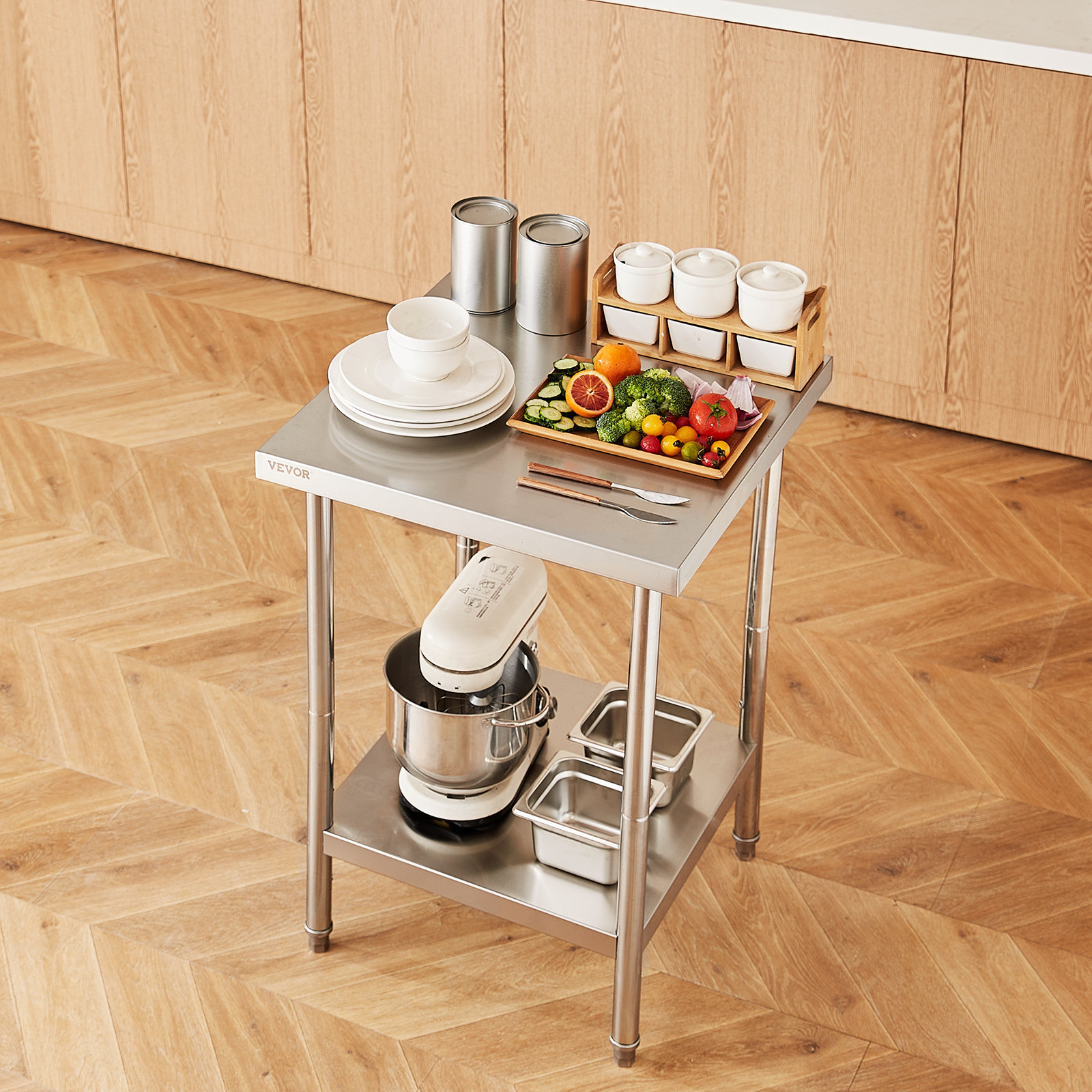VEVOR Stainless Steel Prep Table, 24 x 24 x 34 Inch, Heavy Duty Metal ...