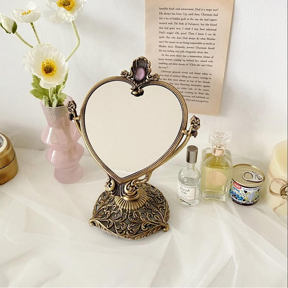 Astoria Grand Vintage Heart Shaped Vanity Mirror With Embossed Feather ...