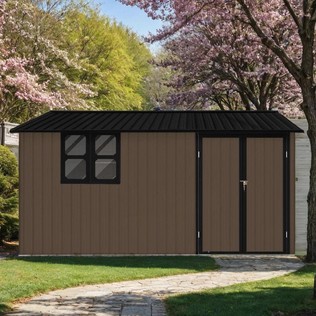 Bantam Interiors 10ft x 12ft Garden Shelter with Window - Outdoor Metal ...