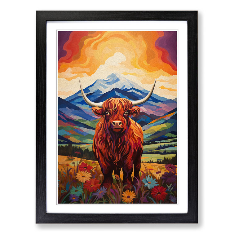 Alpen Home Highland Cow Art Deco No.2 - Single Picture Frame Print on ...