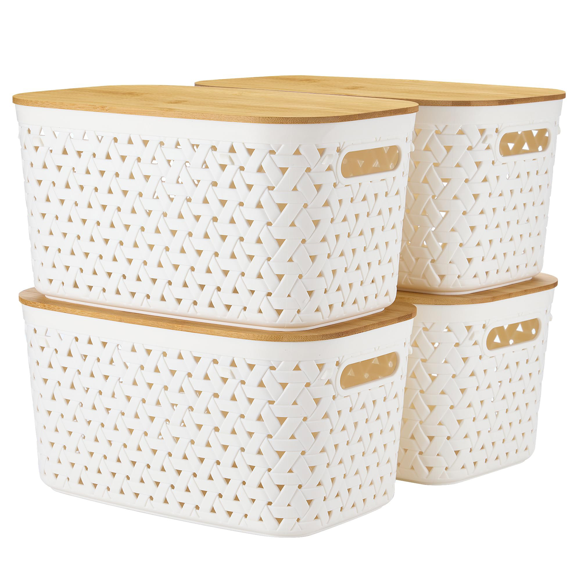 Rebrilliant Plastic Storage Bins With Bamboo Lids Set Of 4 - Pantry ...