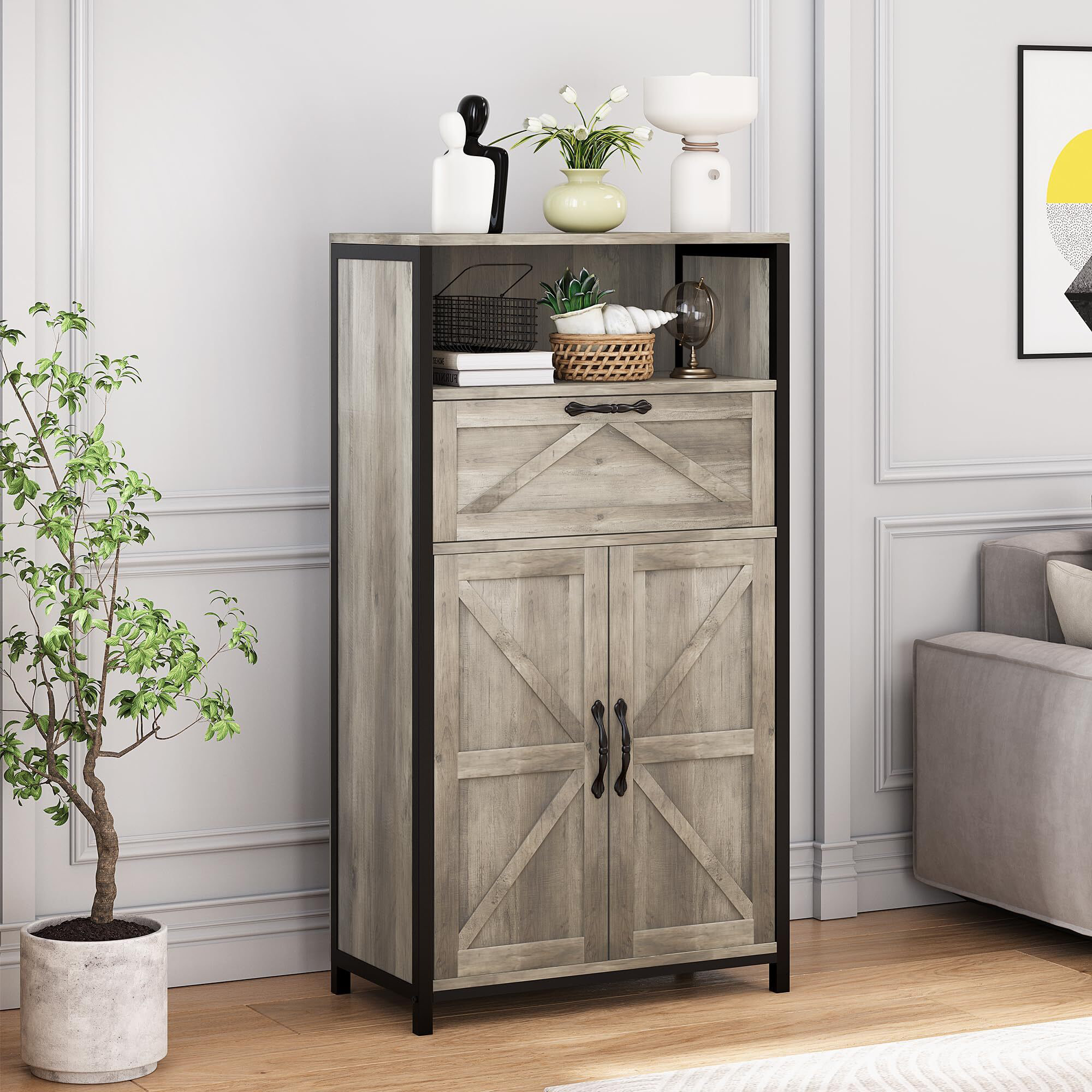 Gracie Oaks Storage Cabinet With Barn Door And Drawer - Wayfair Canada