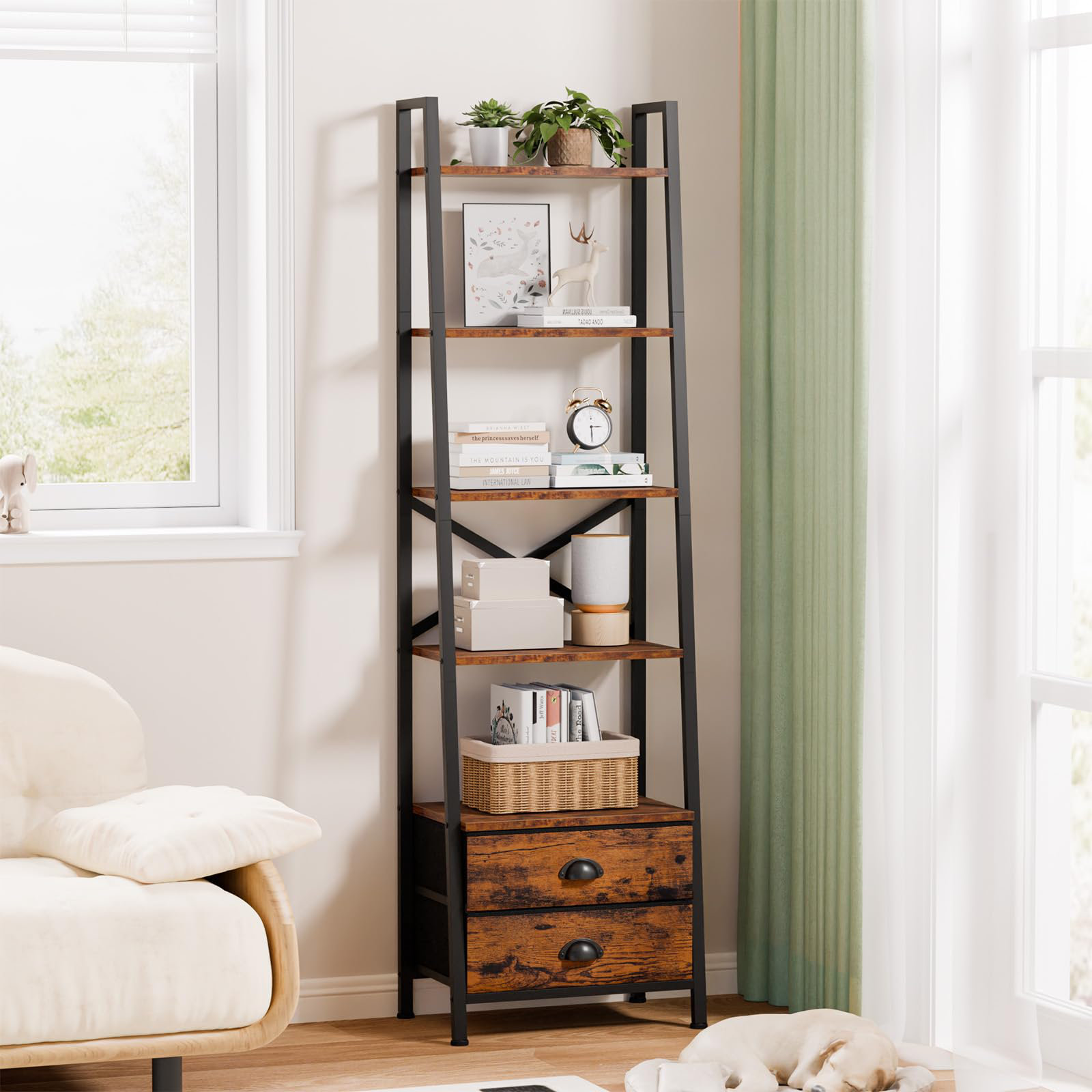 17 Stories 5-Tier Ladder Shelf with 2 Drawers - Wayfair Canada