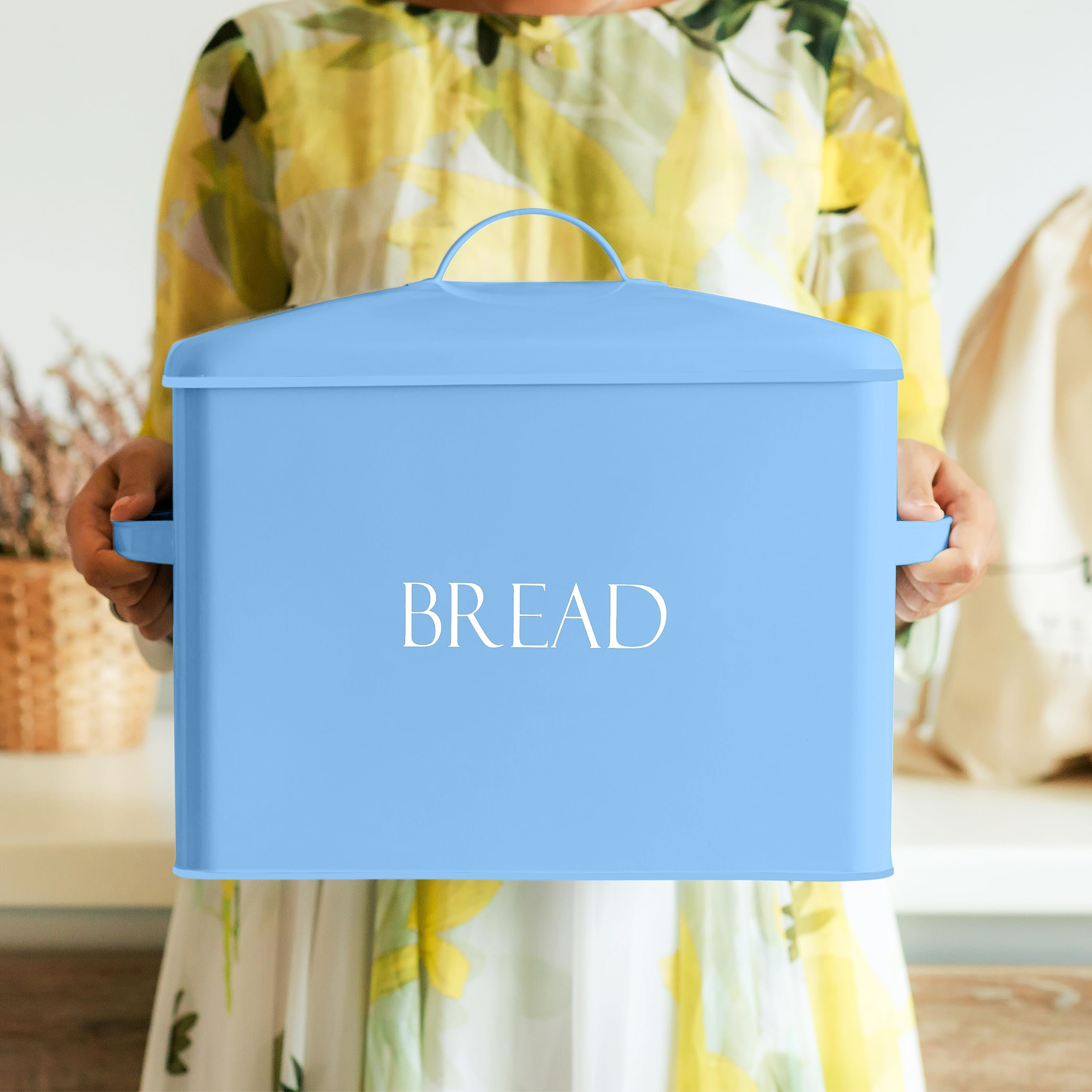 Gracie Oaks Metal Bread Box With Two Lids And Bamboo Cutting Board ...