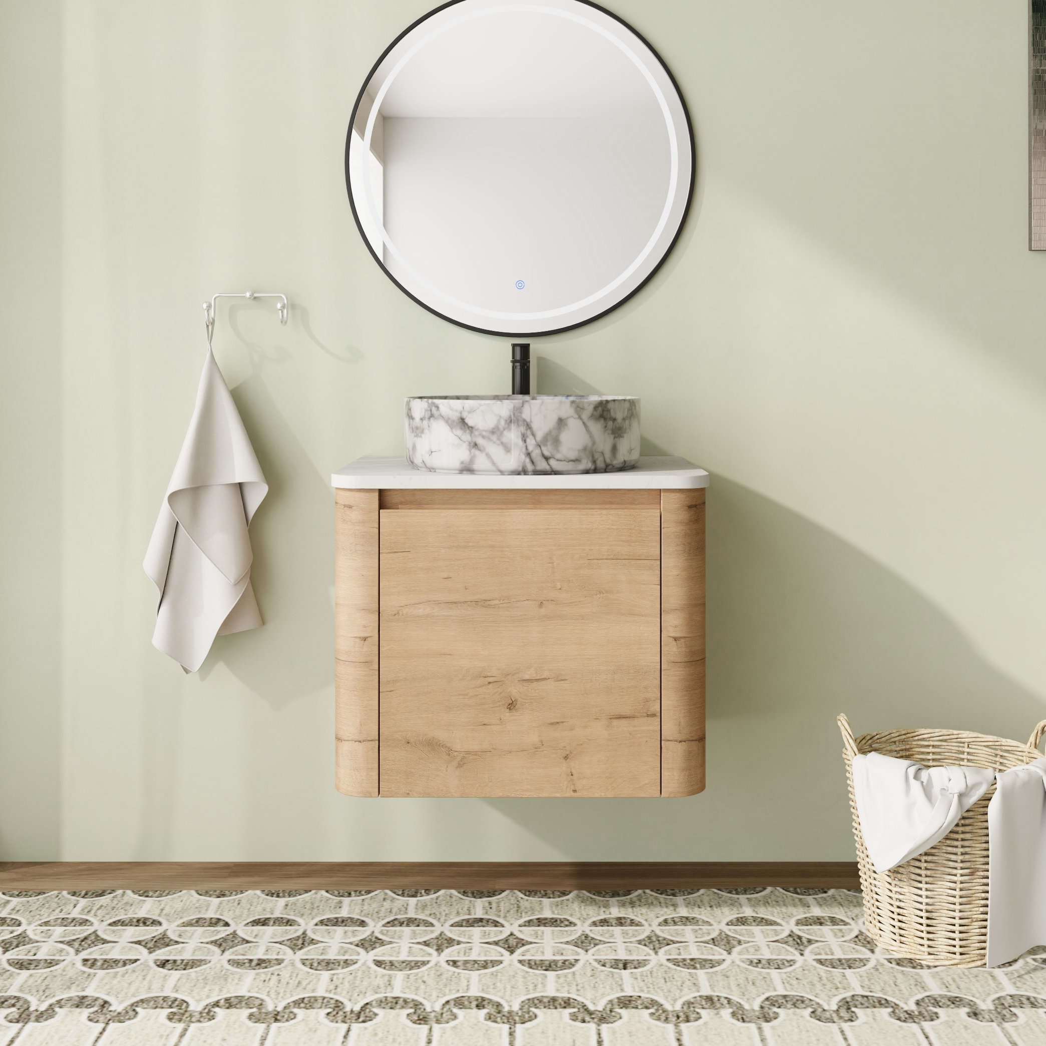 Ebern Designs 24'' Wall-Mounted Floating Bathroom Vanity with Quartz ...