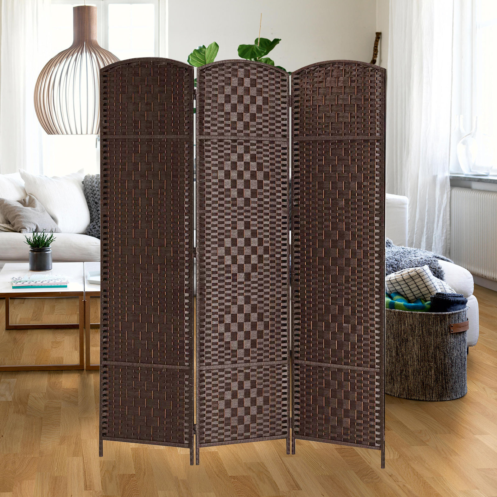 Winston Porter Room Divider Indoor Privacy Screen Weave Fiber Double ...