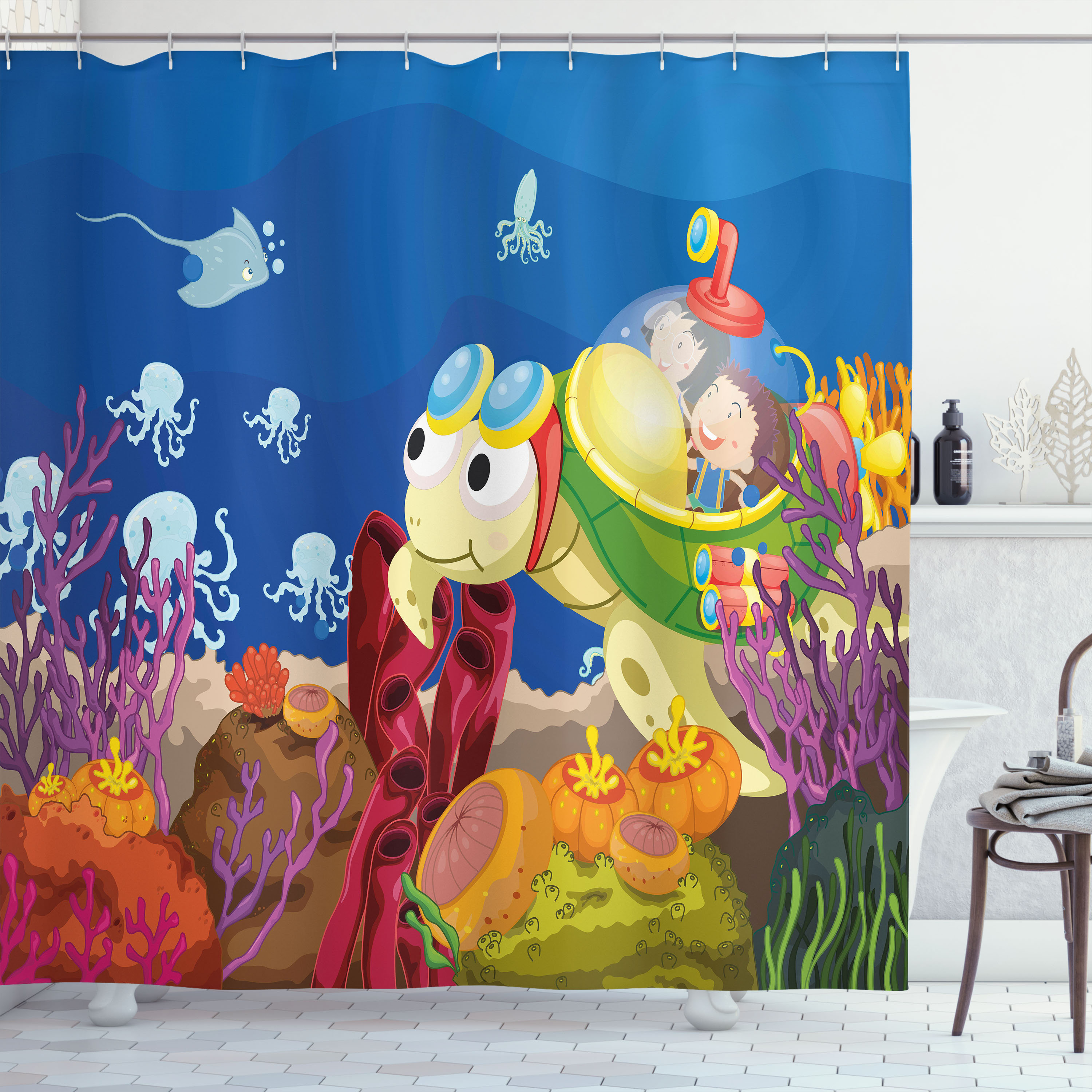 Breakwater Bay Cartoon Shower Curtain Turtle Multicolor | Wayfair