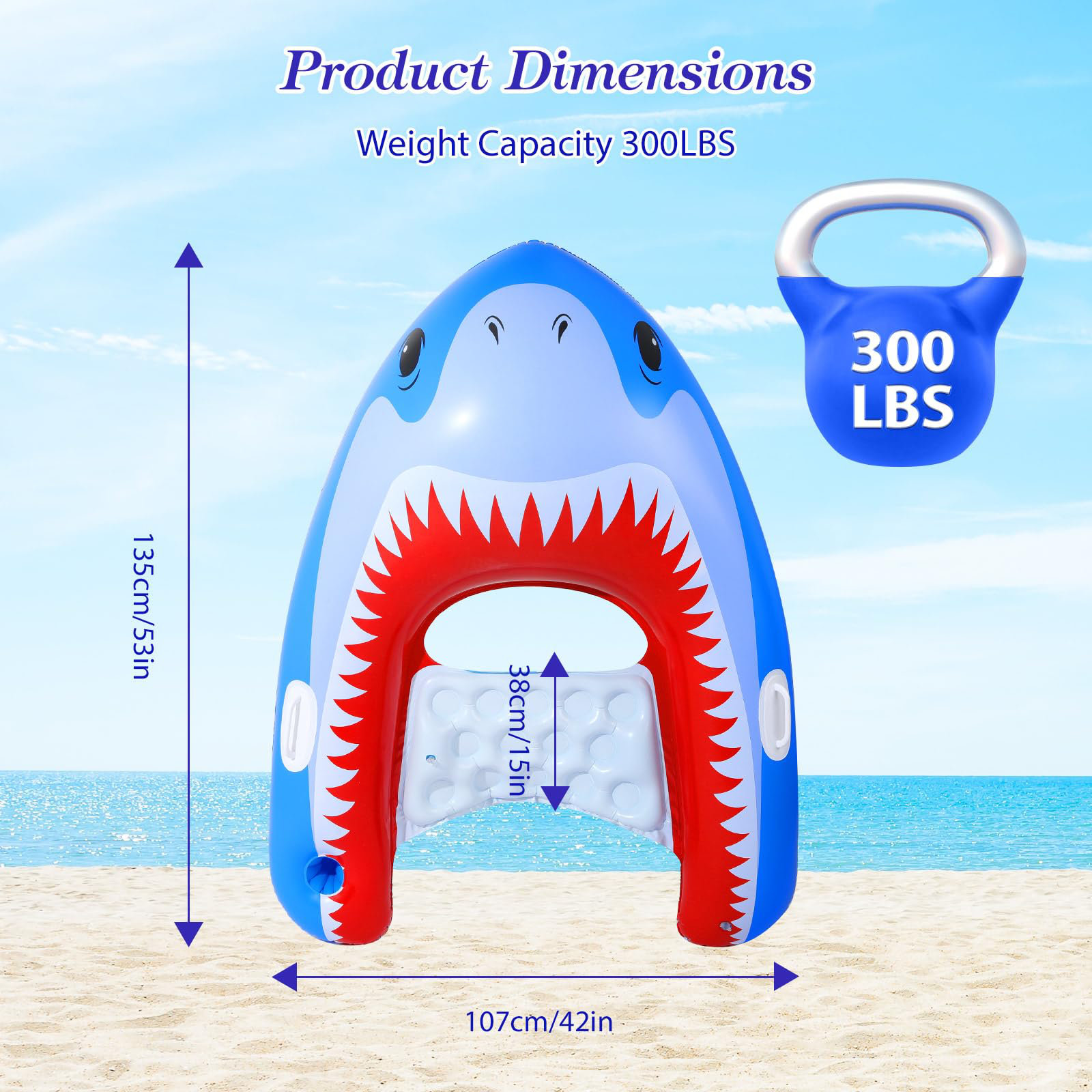 INVOTOT 2 Pack Pool Floats Blue Shark Adult, Inflatable Chairs, Pool ...