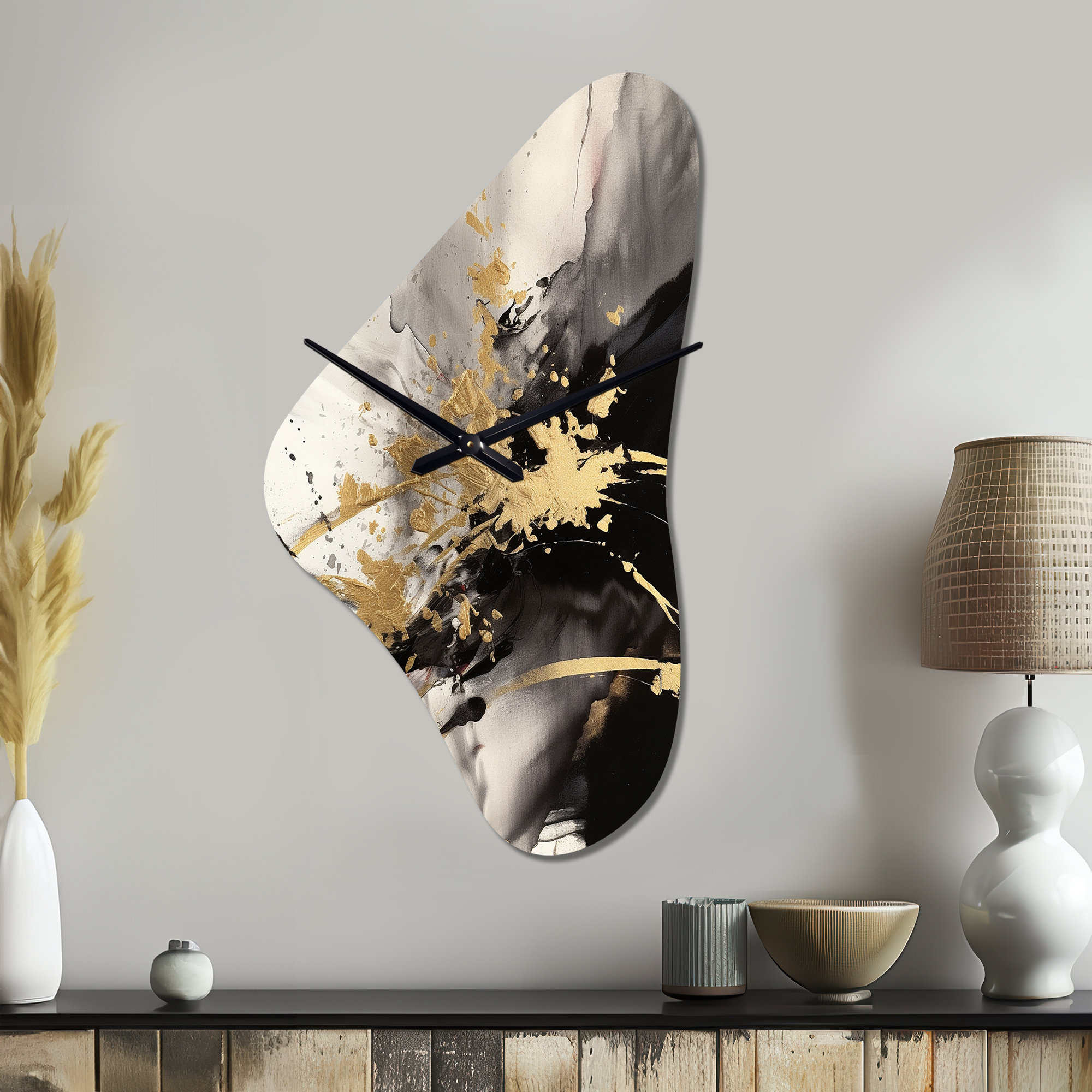 Design Art Gold and Grey Fluid Fusion II - Abstract Asymmetrical Metal ...