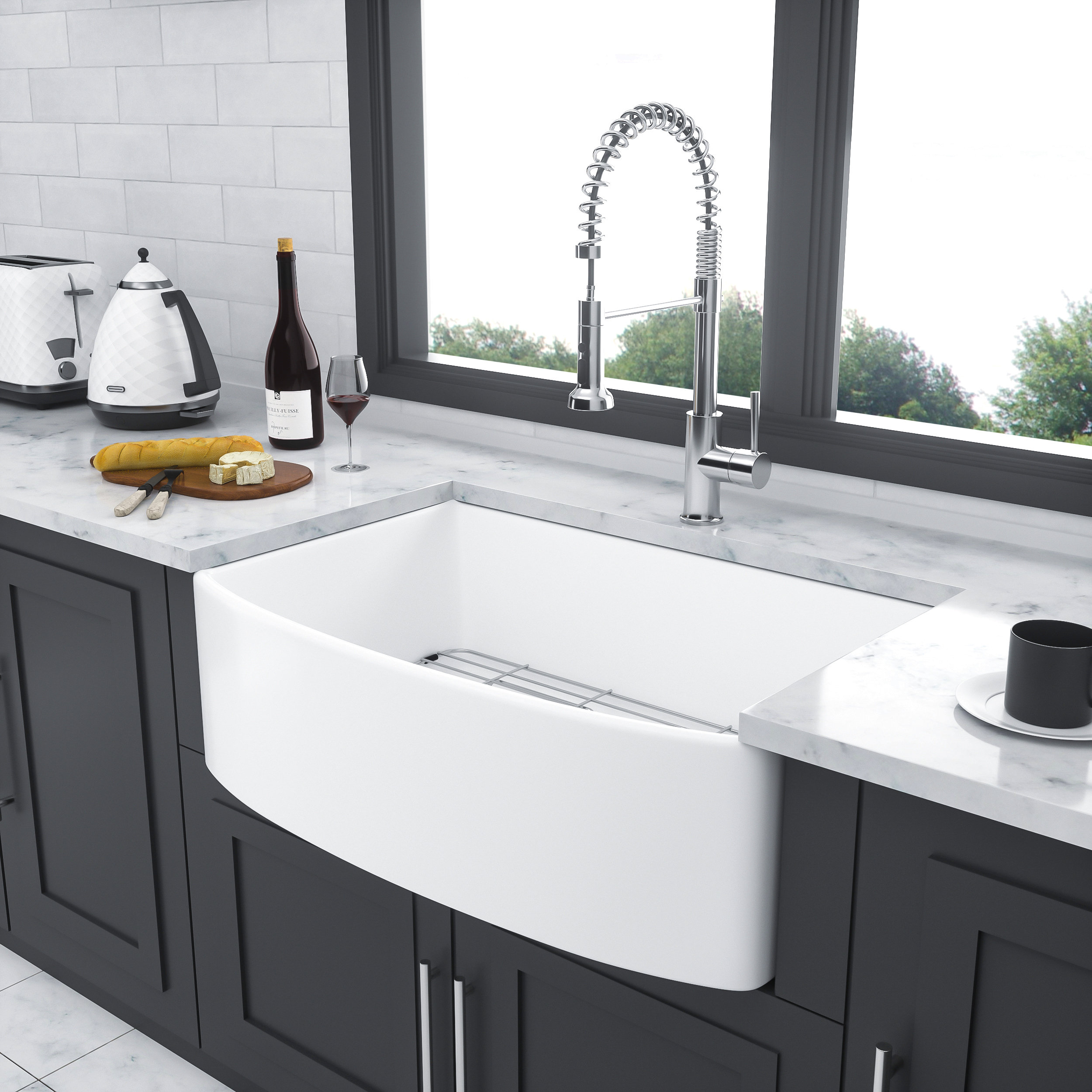 LICEN-Home White Farmhouse Sink - White Kitchen Sink Ceramic Arch Edge ...