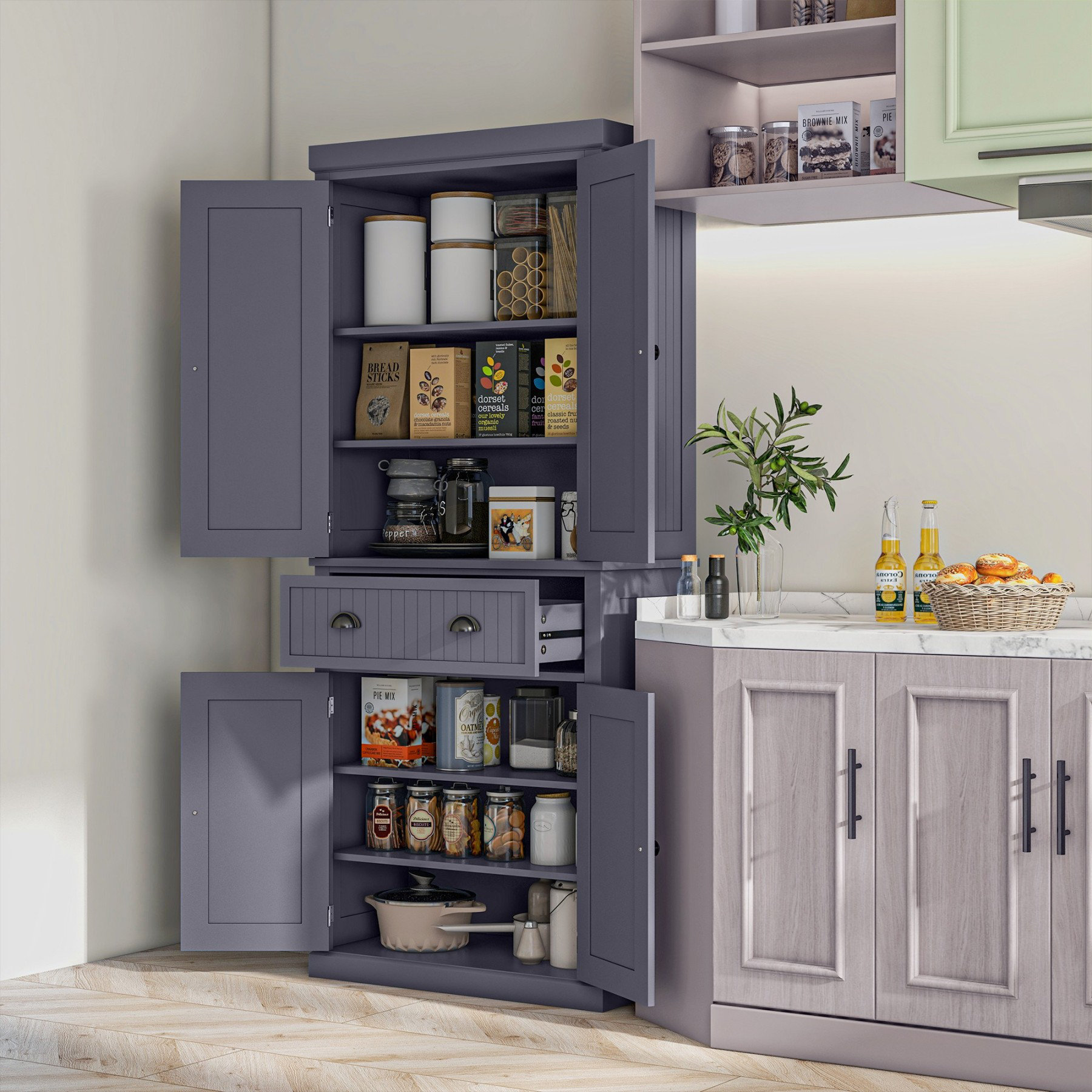 DELTA FURNITURE Freestanding Traditional Kitchen Pantry Cabinet ...