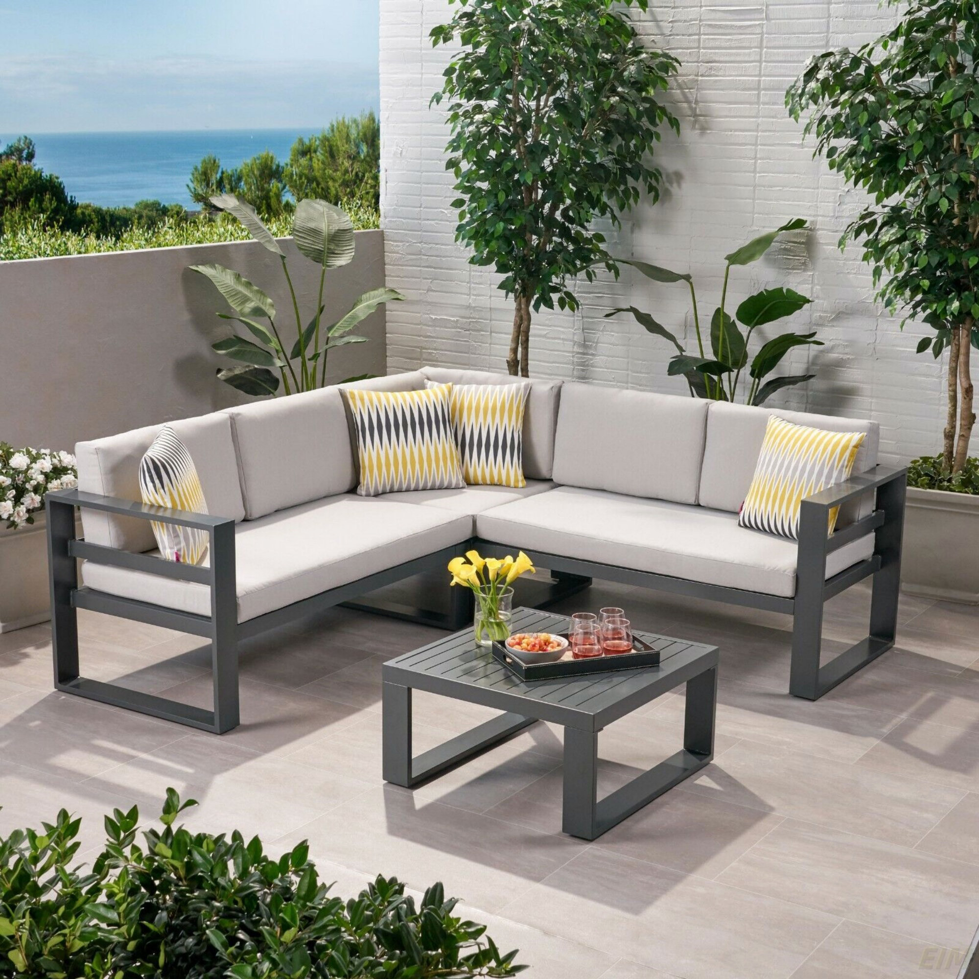 Hokku Designs Dursley Outdoor Aluminum V Shape Sofa Sectional(Patio ...
