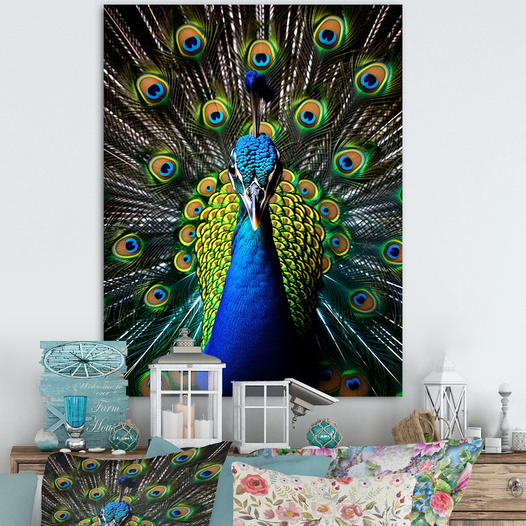 Dakota Fields Yemill Teal Radiant Peacock - Peacock Canvas Prints | Wayfair