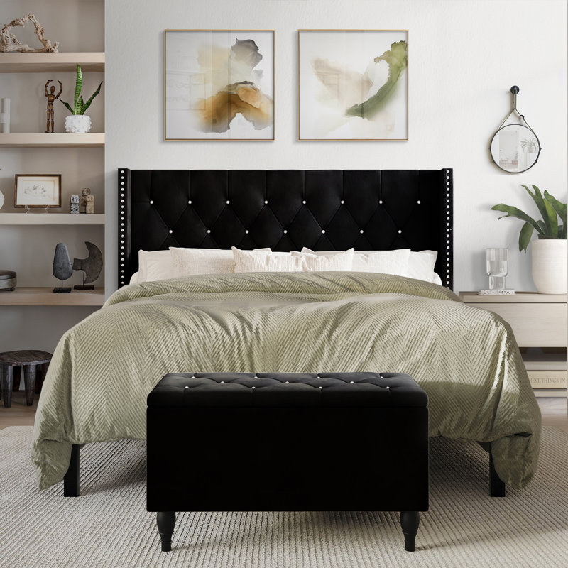 House of Hampton® Wingback Upholstered Bed With Storage Bench In Velvet ...