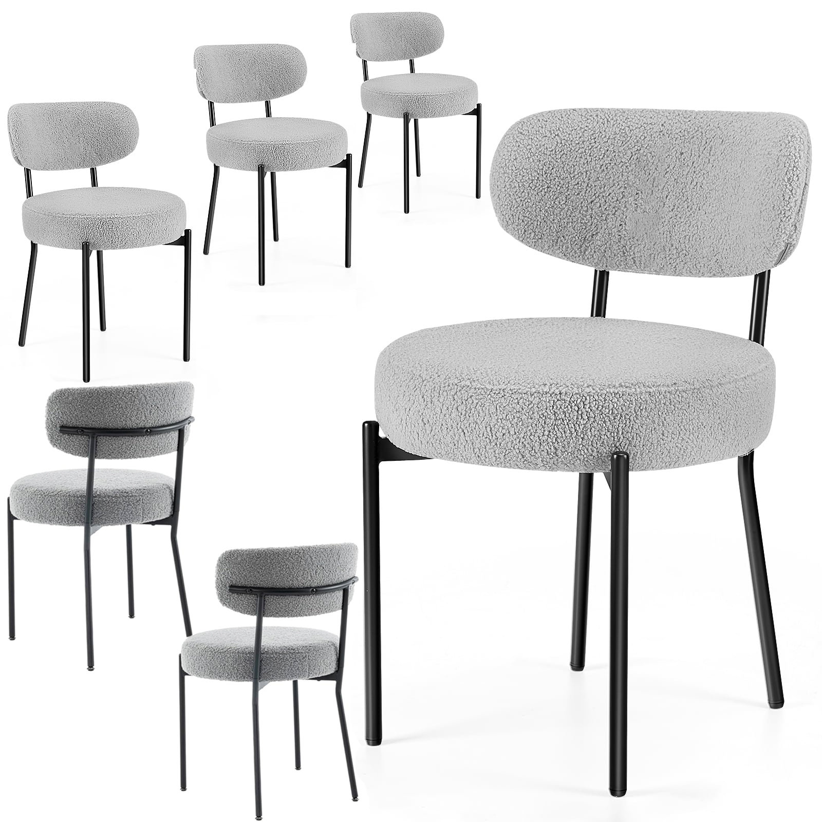 Latitude Run® Sherpa Fabric Upholstered Dining Chairs Set With Backrest ...