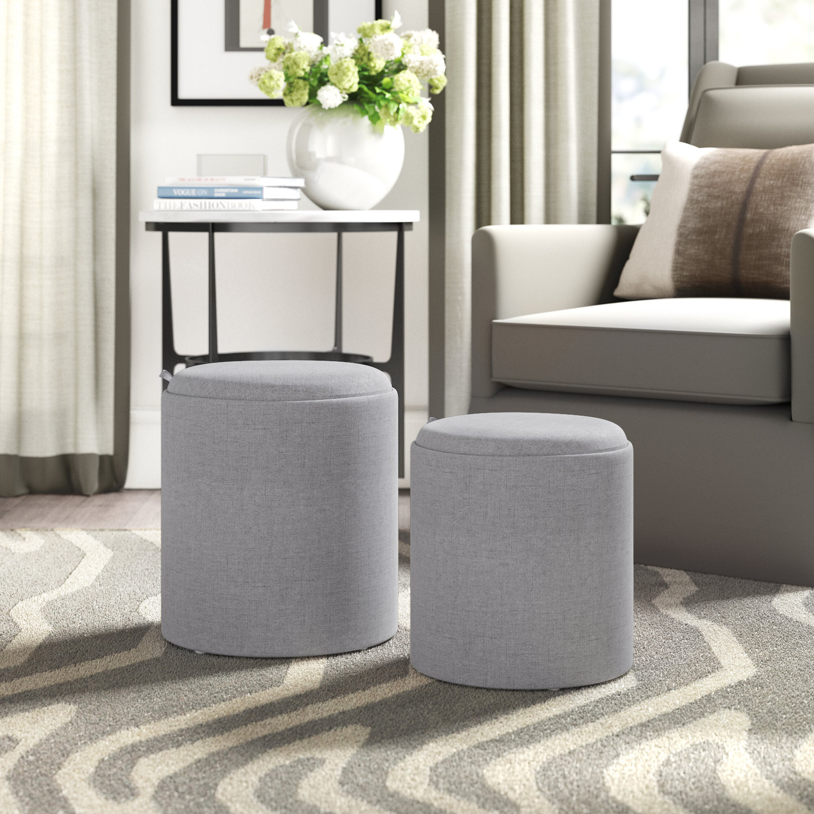 Wade Logan Alvena 15.5" Wide Round Storage Ottoman with Tray Tops ...