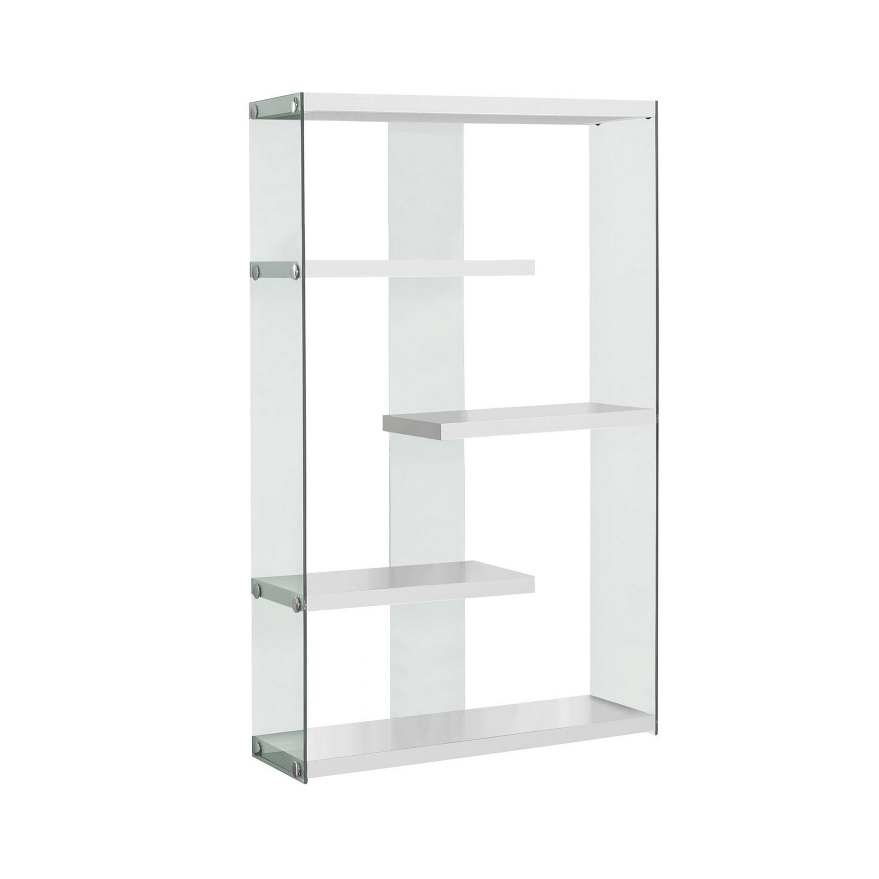 Benjara Hulo Accent Bookshelf, Zig Zag Design, 59 Inch, Clear Glass ...