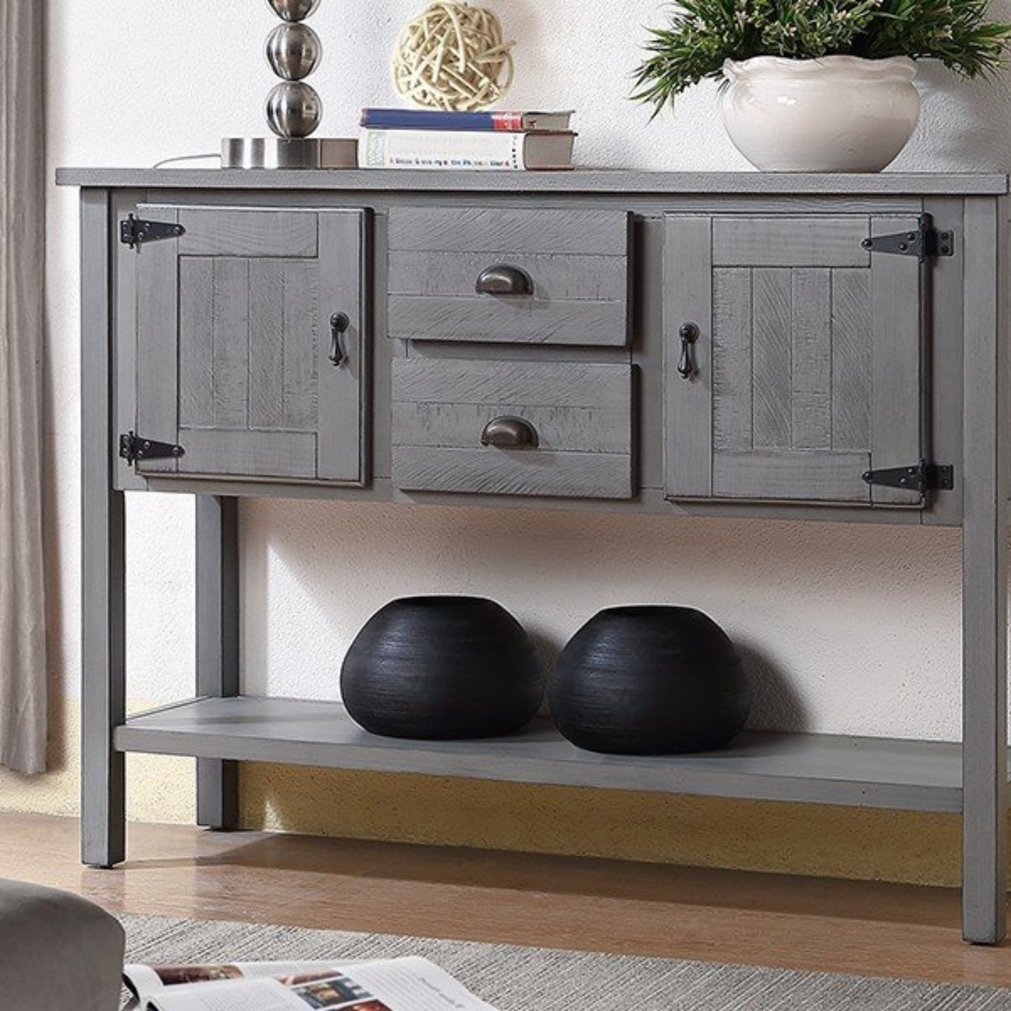 George Oliver Solid Wood Sideboard Console Table With 2 Drawers And ...