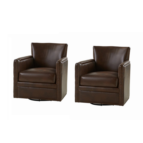 Wildon Home® Sandra 29'' Wide Genuine Leather Swivel Chair (Set Of 2 ...