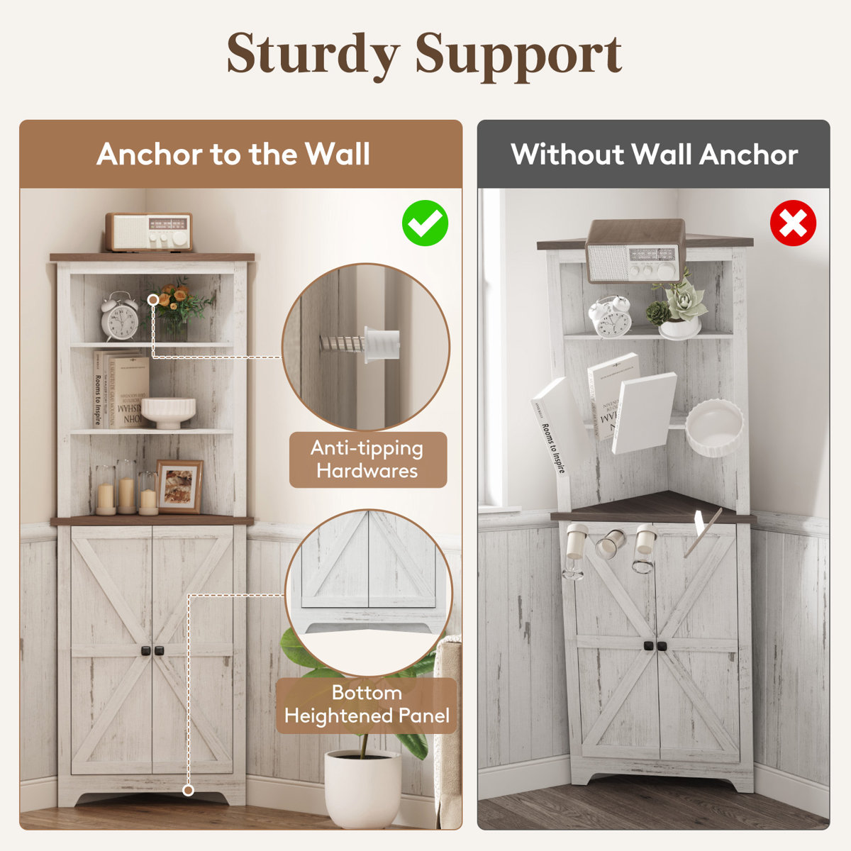 Gracie Oaks Tall Corner Cabinet, Farmhouse Storage Cabinet With Barn ...