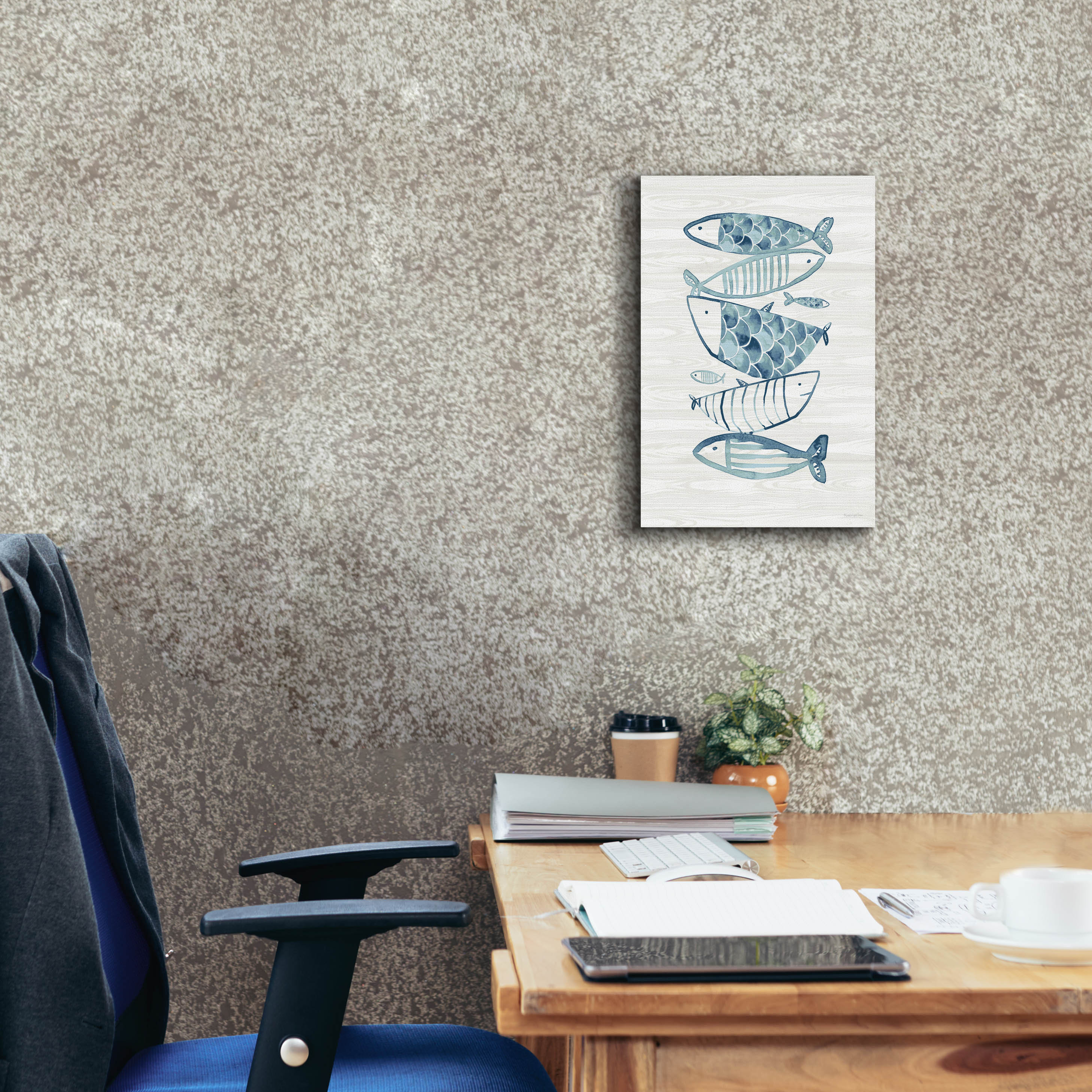 Highland Dunes Driftwood Blue Fish 2' by Mercedes Lopez Charro Canvas ...