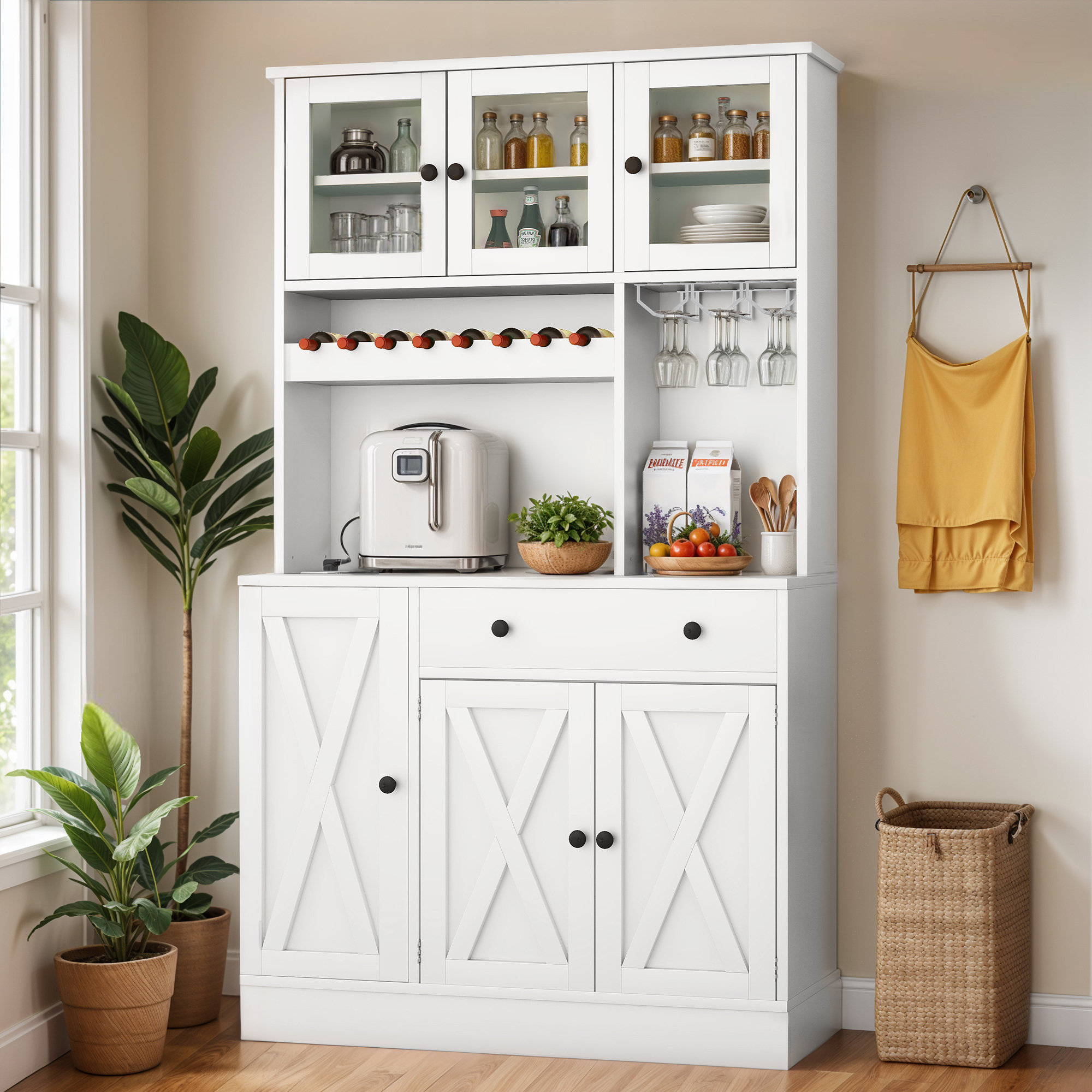 Gracie Oaks 71'' Kitchen Pantry Storage Cabinet Buffet Cabinet With ...