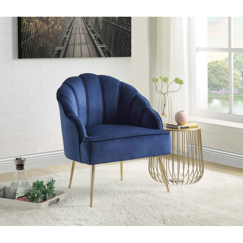Mercer41 Naomi Blue Velvet Wingback Accent Chair with Metal Legs | Wayfair