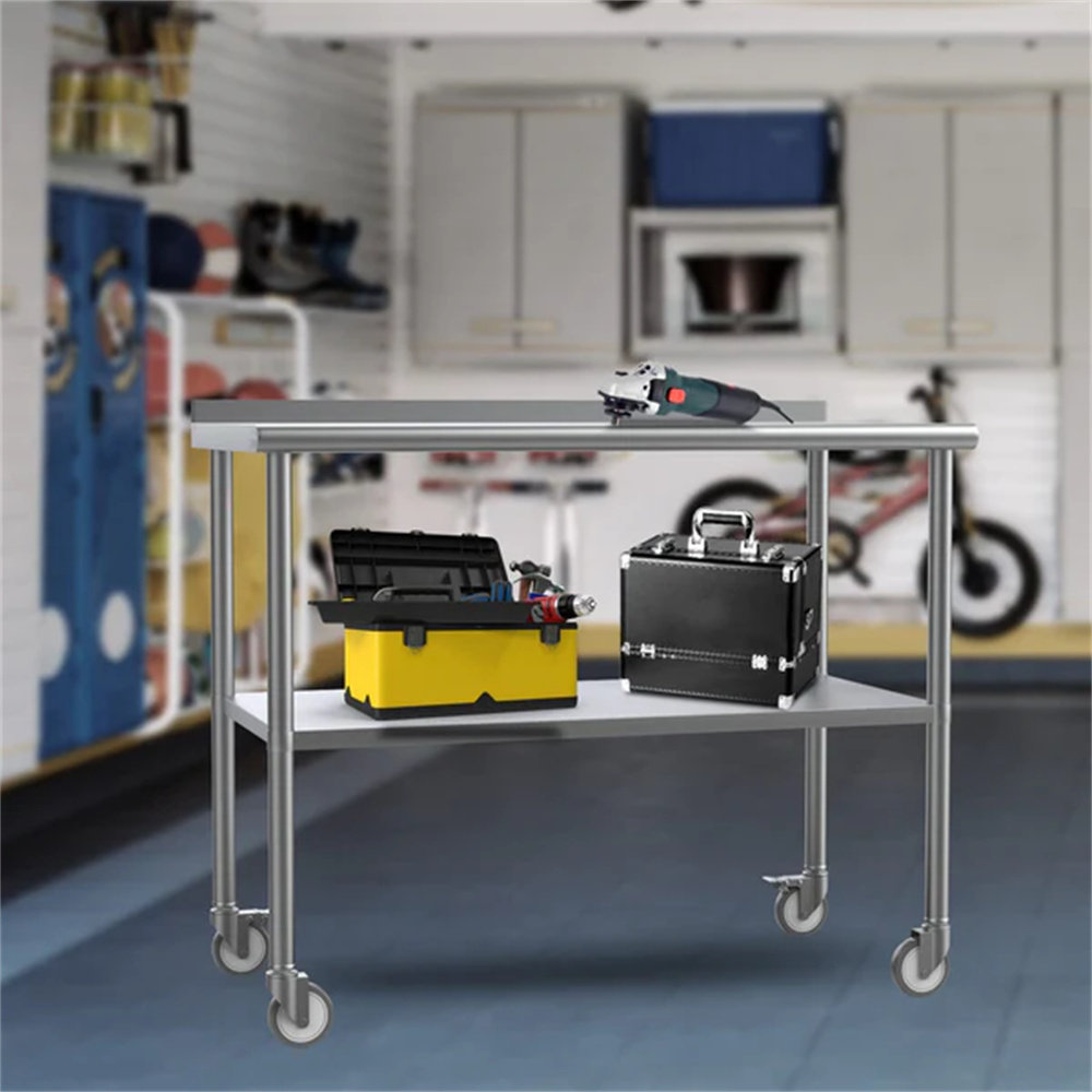 Rebrilliant Stainless Steel Table With Backsplash & Undershelf Caster ...