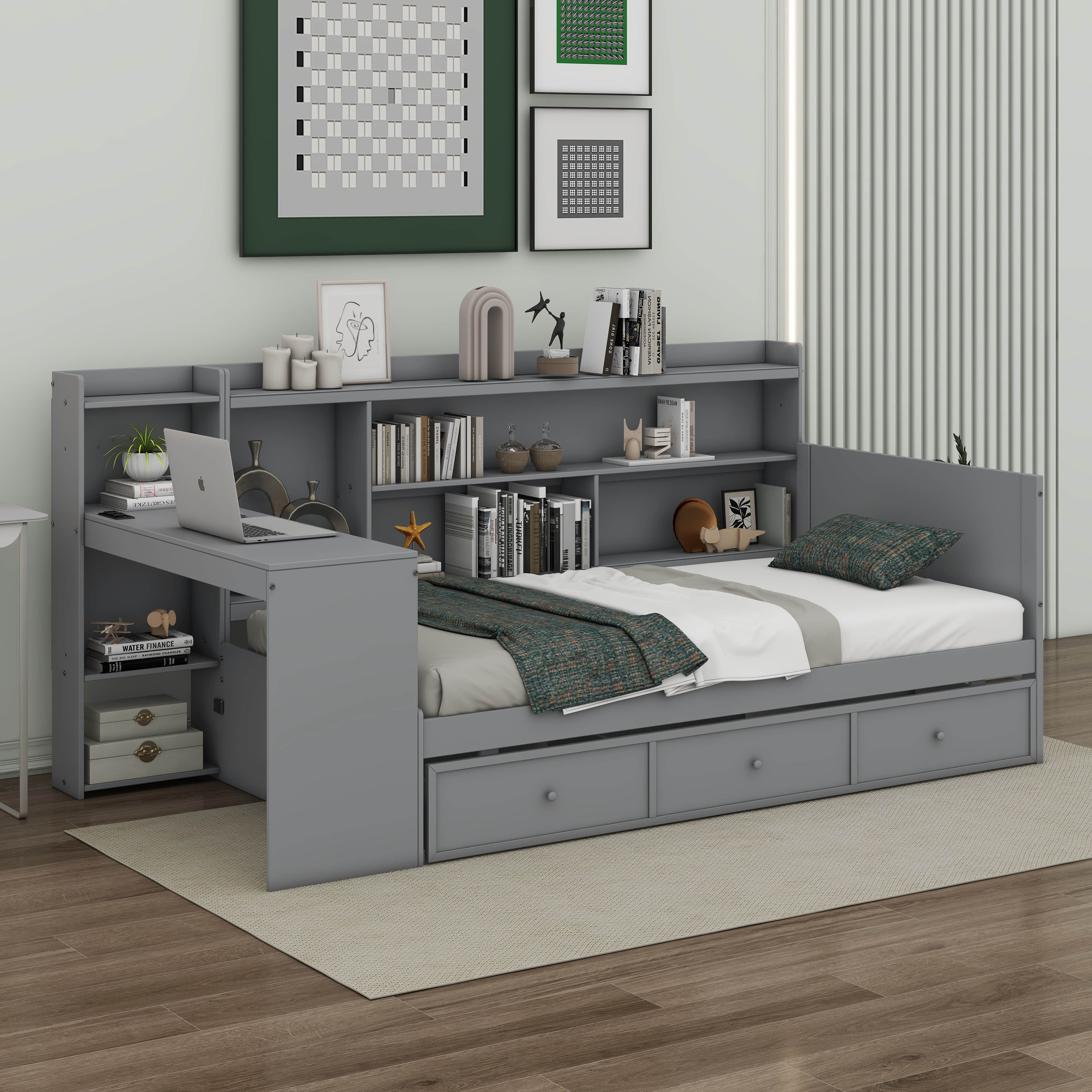 Lark Manor™ Doralia Wooden Daybed With 3 Drawers, USB Ports And Desk ...
