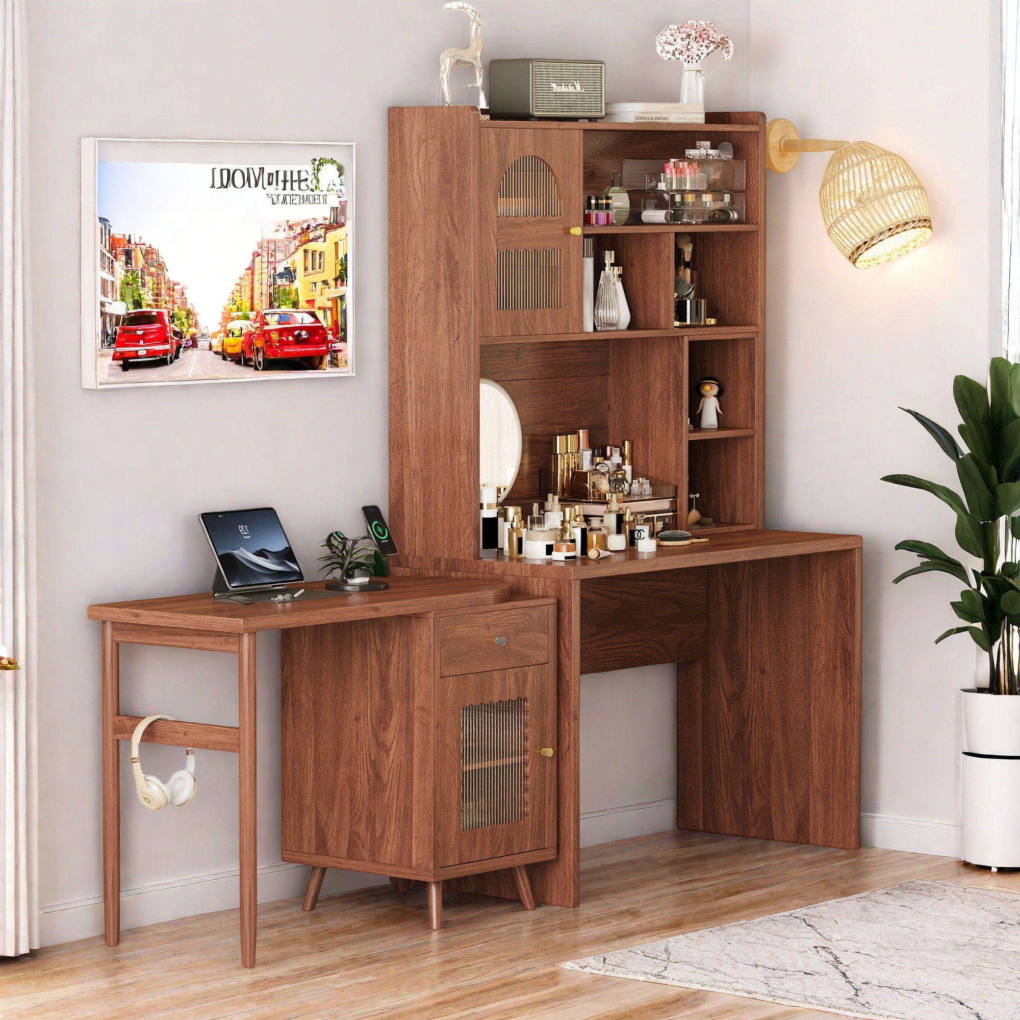 George Oliver Computer Desk With 90 Degree Rotating Desktop, Office ...