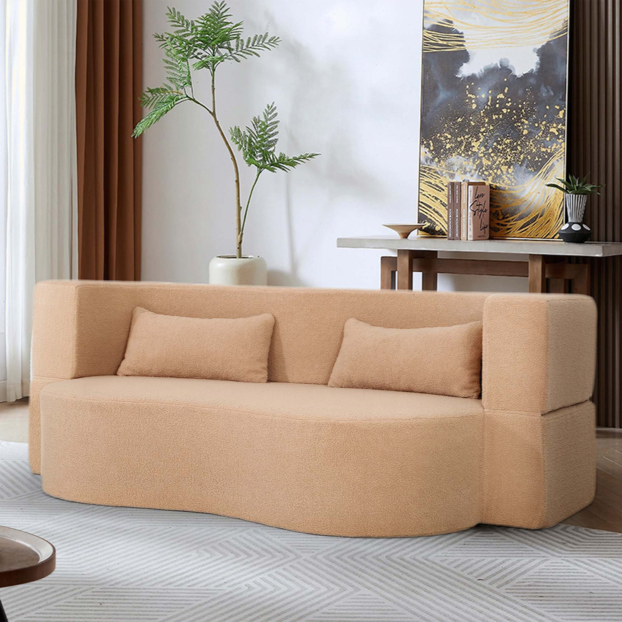 Tech Cube 2-In-1 Convertible Sofa Bed, Folding Loveseat Couch With Soft ...