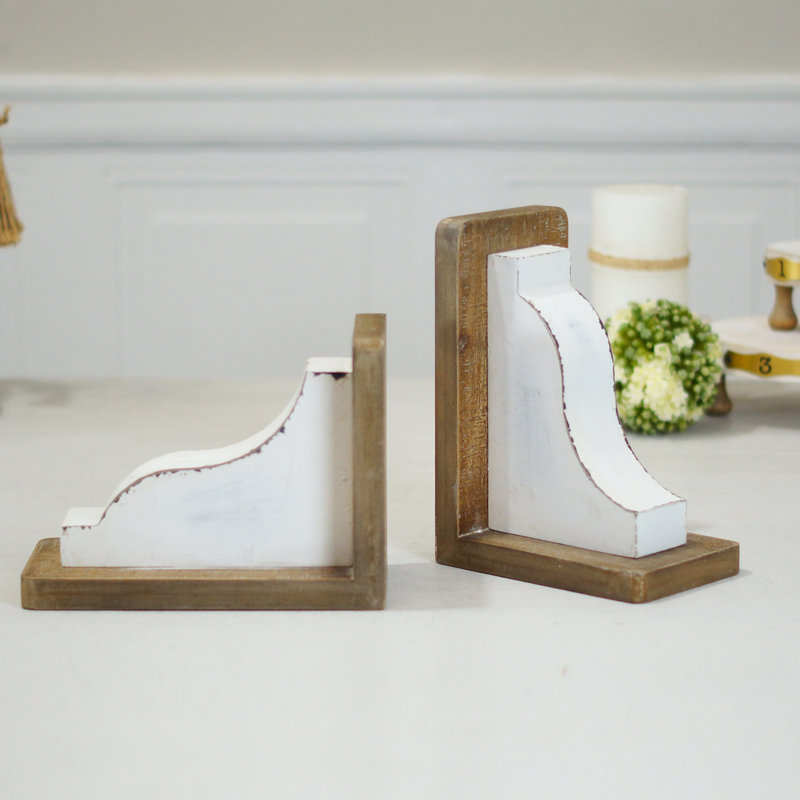 Ophelia & Co. VIP Wood 8 in. White Traditional Bookends Set of 2 | Wayfair