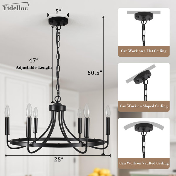 Gracie Oaks Wagon Wheel Chandelier 6 Lights Farmhouse Round Pendant ...