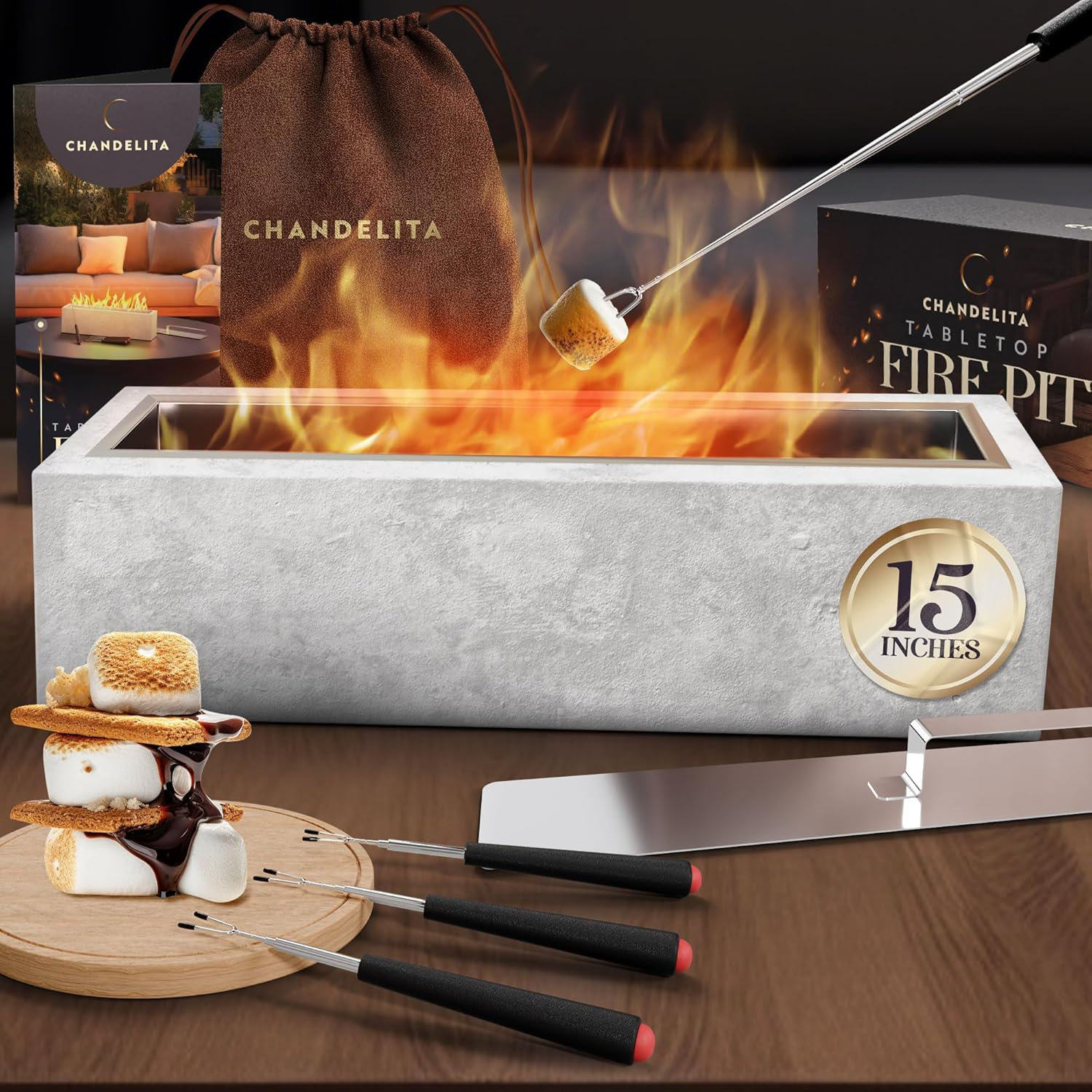 INKEDZ Table Top Firepit Outdoor and Indoor w Roasting Sticks and Bag ...