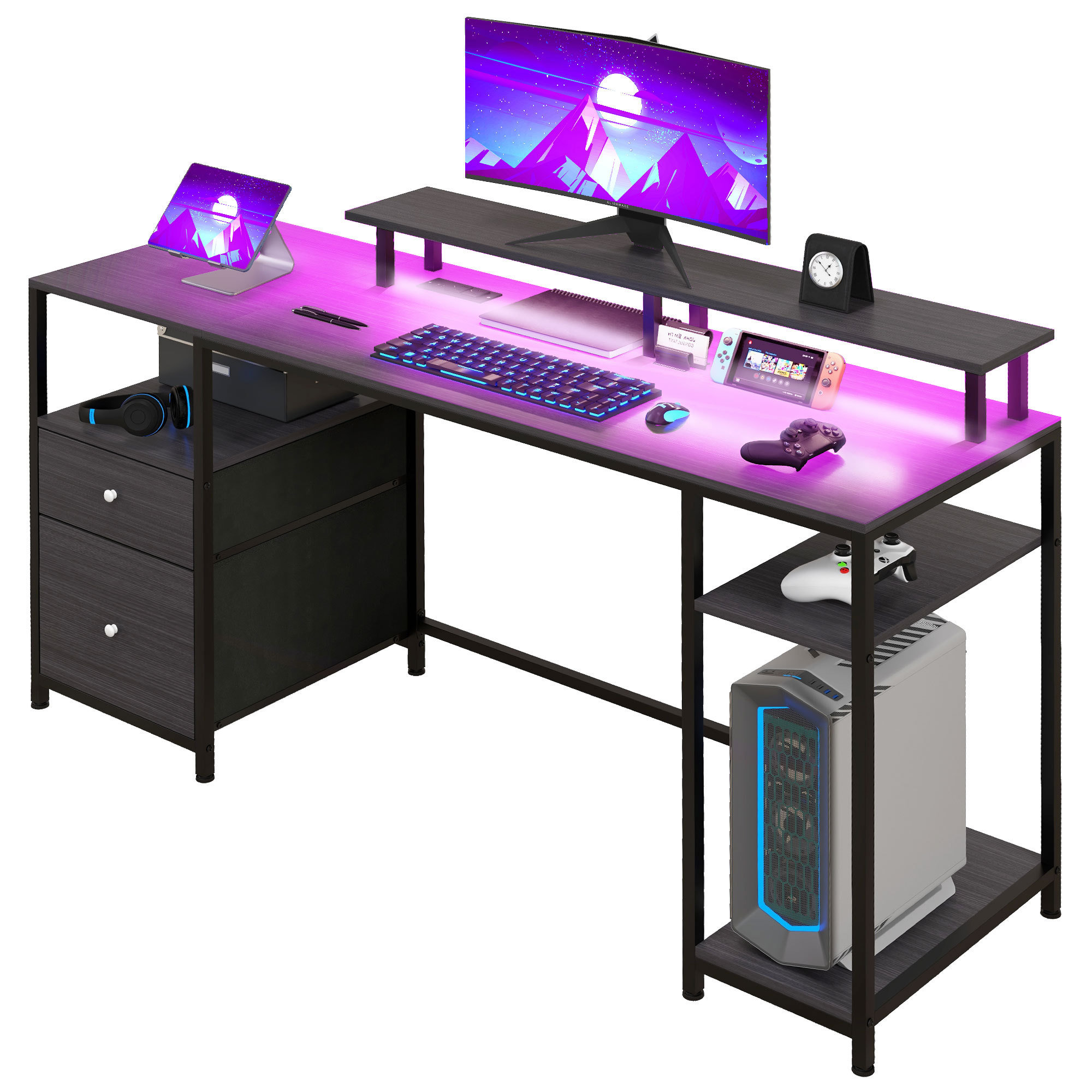 Ivy Bronx Led-lit Gaming Desk With Usb & Power Ports, Particle Board ...