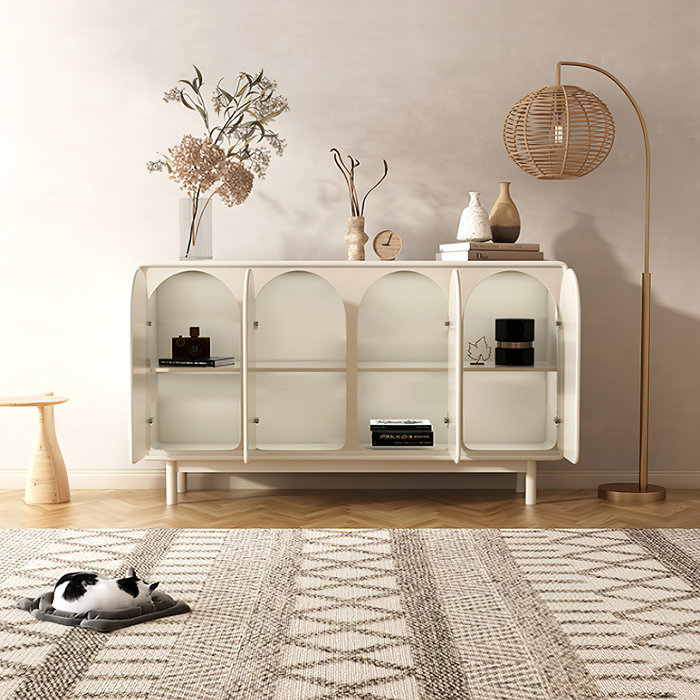 Corrigan Studio® 63" Beige Arched Door Buffet Sideboard with 4 Door ...