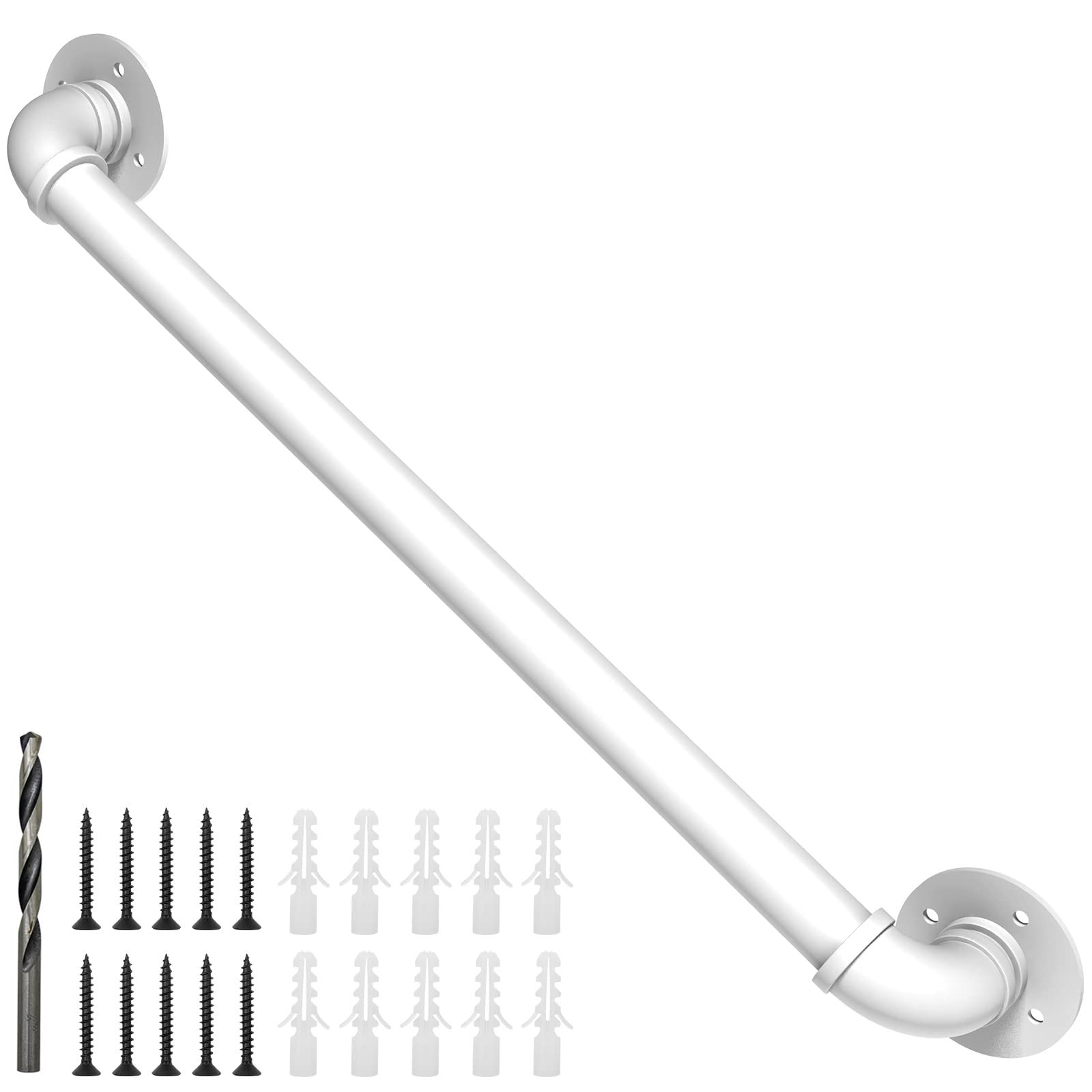 COAHAHA 2Ft White Galvanized Pipe Stair Handrail, Industrial Wall ...